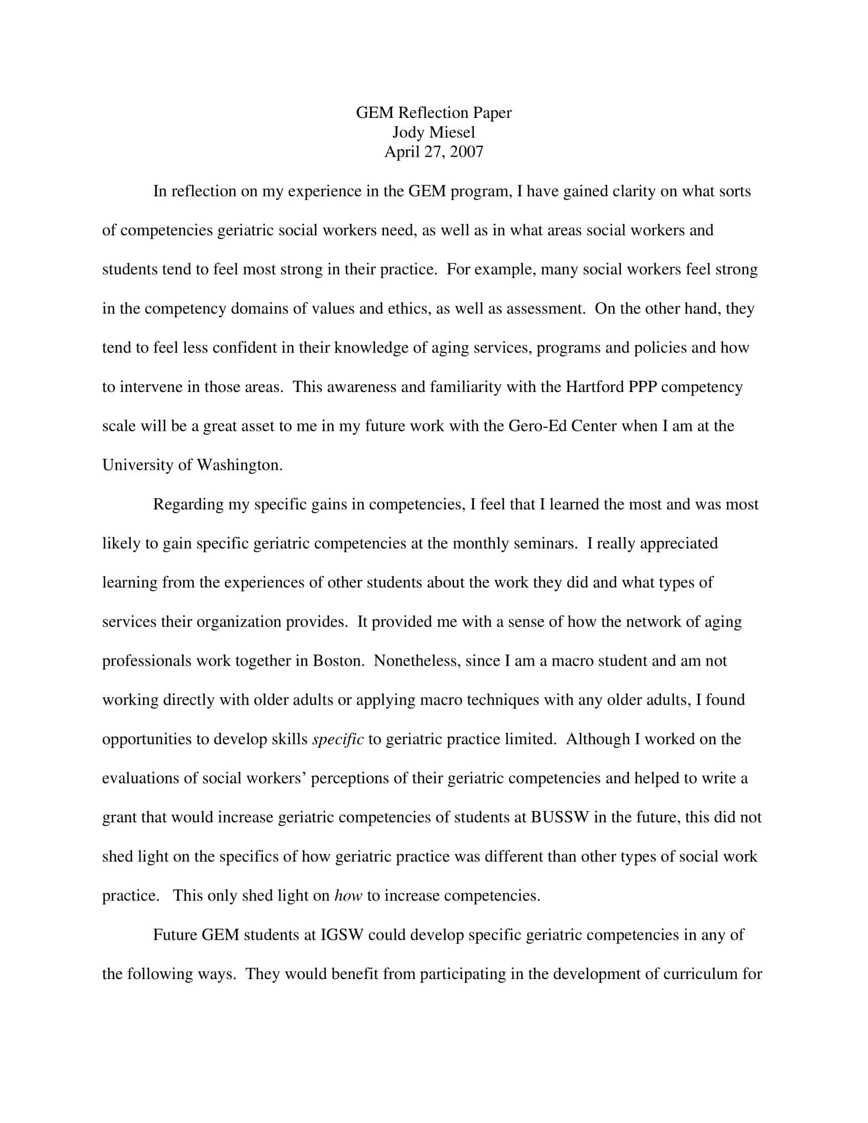 Free Printable Reflective Essay Template Samples PDF Word
