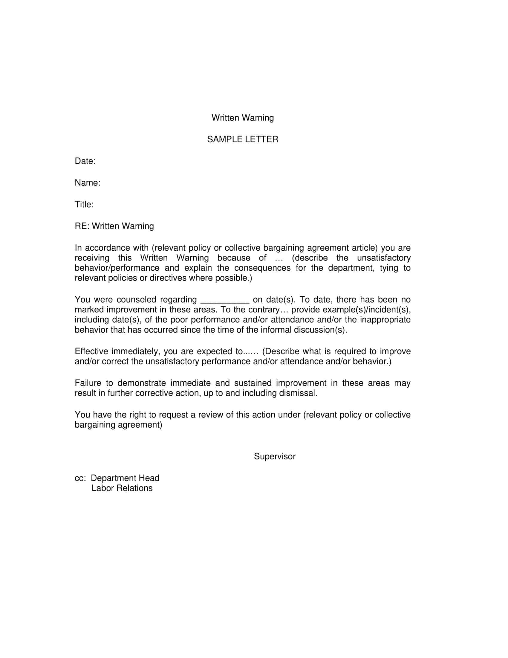 Free Printable Professional Warning Letter Sample PDF Employee free-printable-professional-warning-letter-sample-pdf-employee