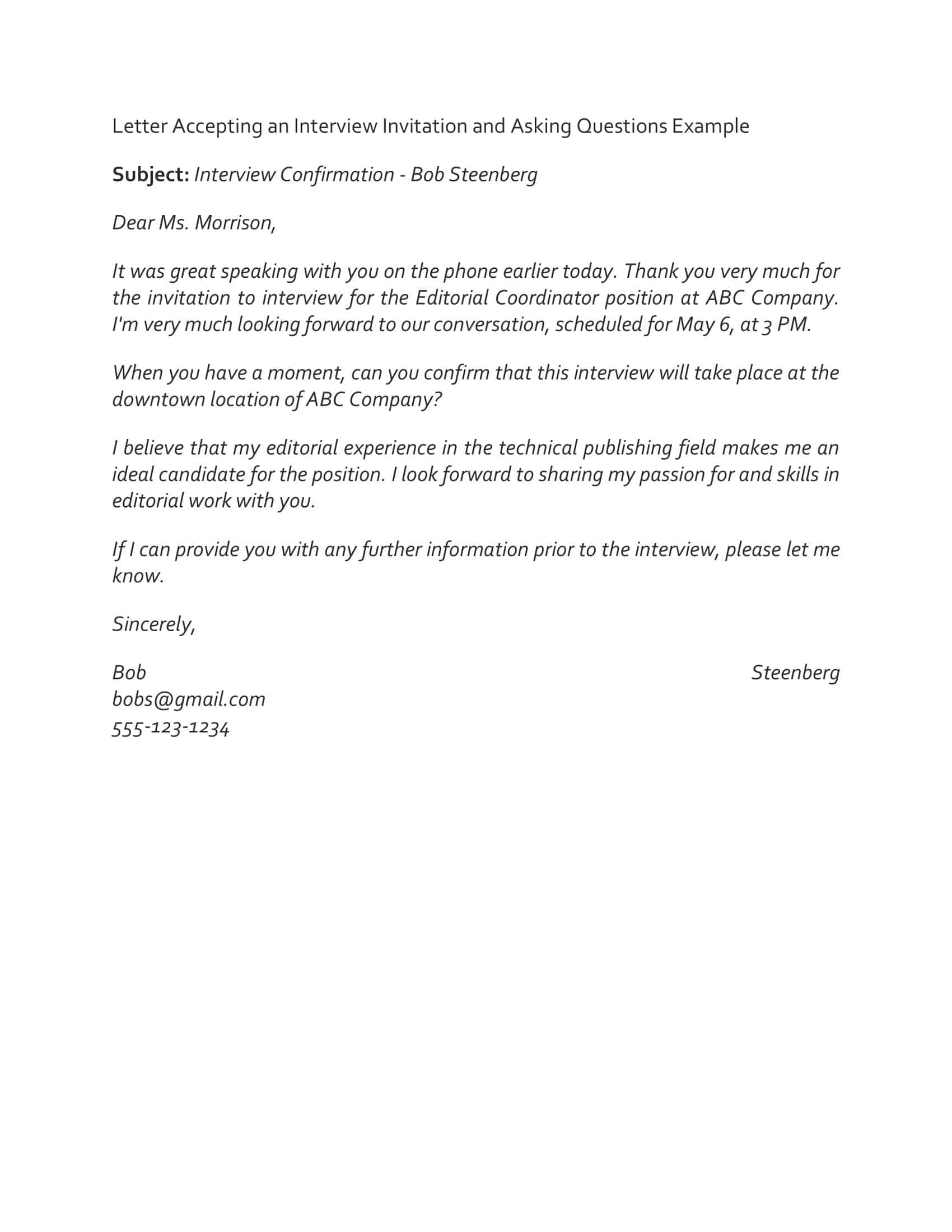 Free Printable Interview Acceptance Email Templates Reply Sample