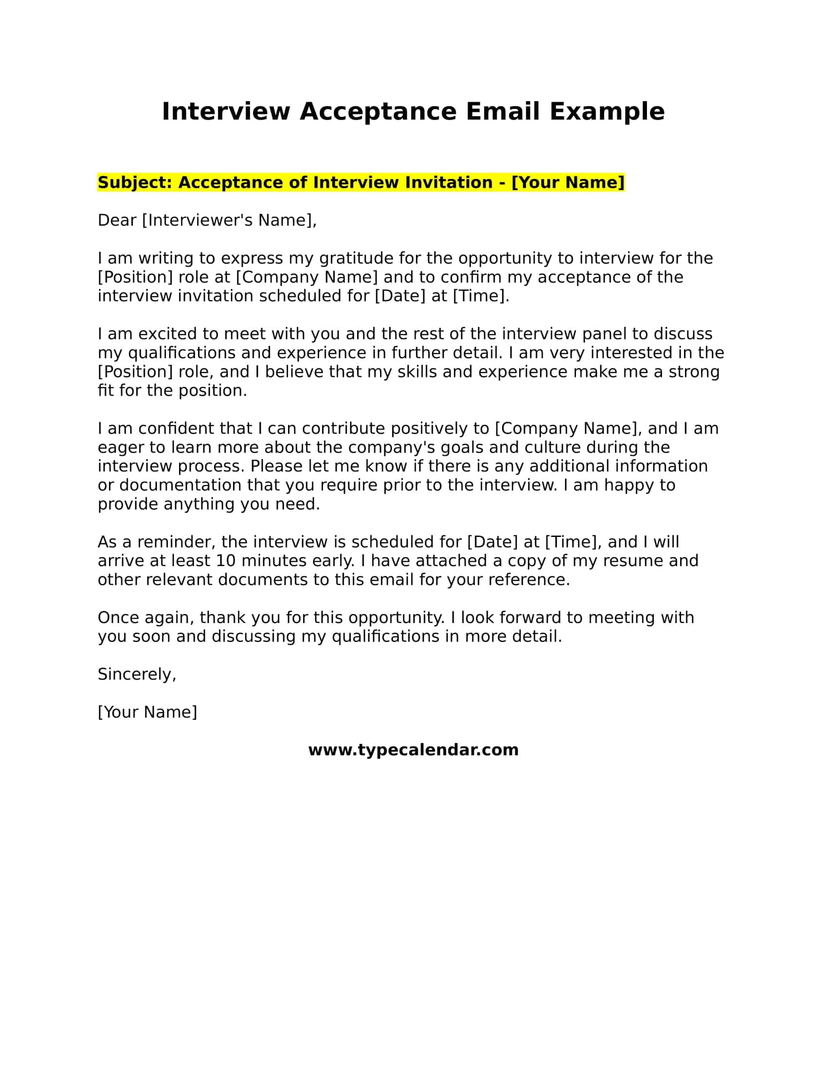Free Printable Interview Acceptance Email Templates Reply Sample