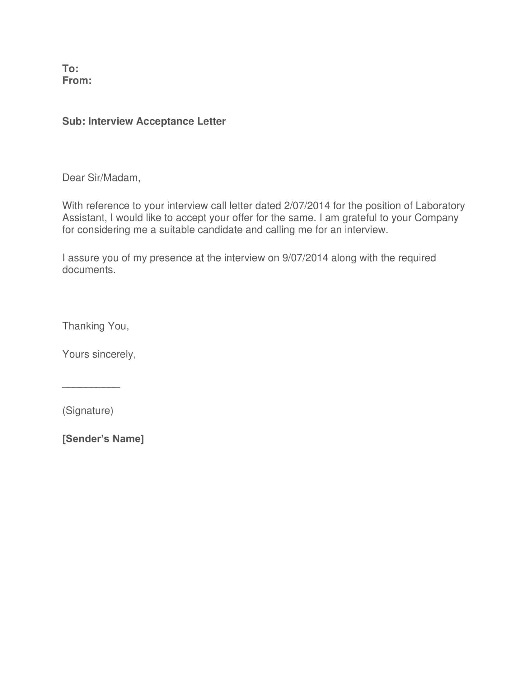 Free Printable Interview Acceptance Email Templates Reply Sample