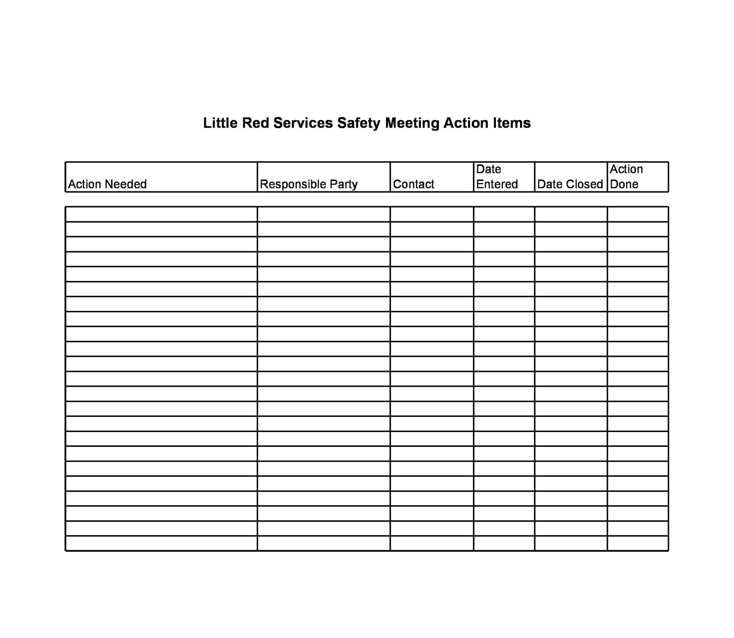 Free Printable Action Item Templates Excel Word Meeting