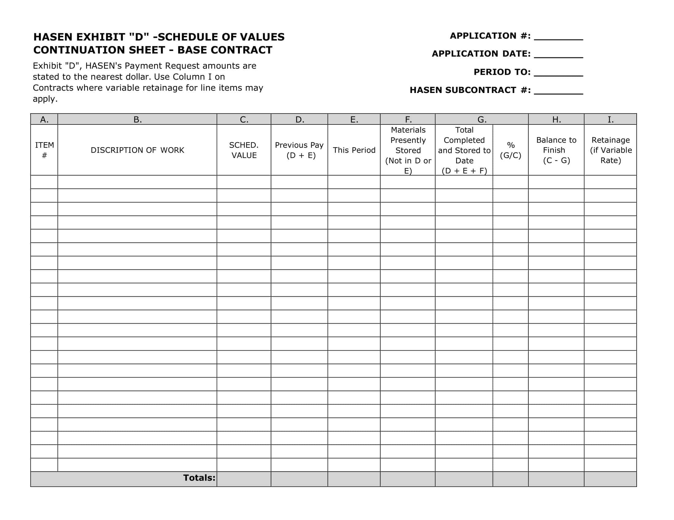 Free Printable Schedule Of Values Templates PDF Excel Construction