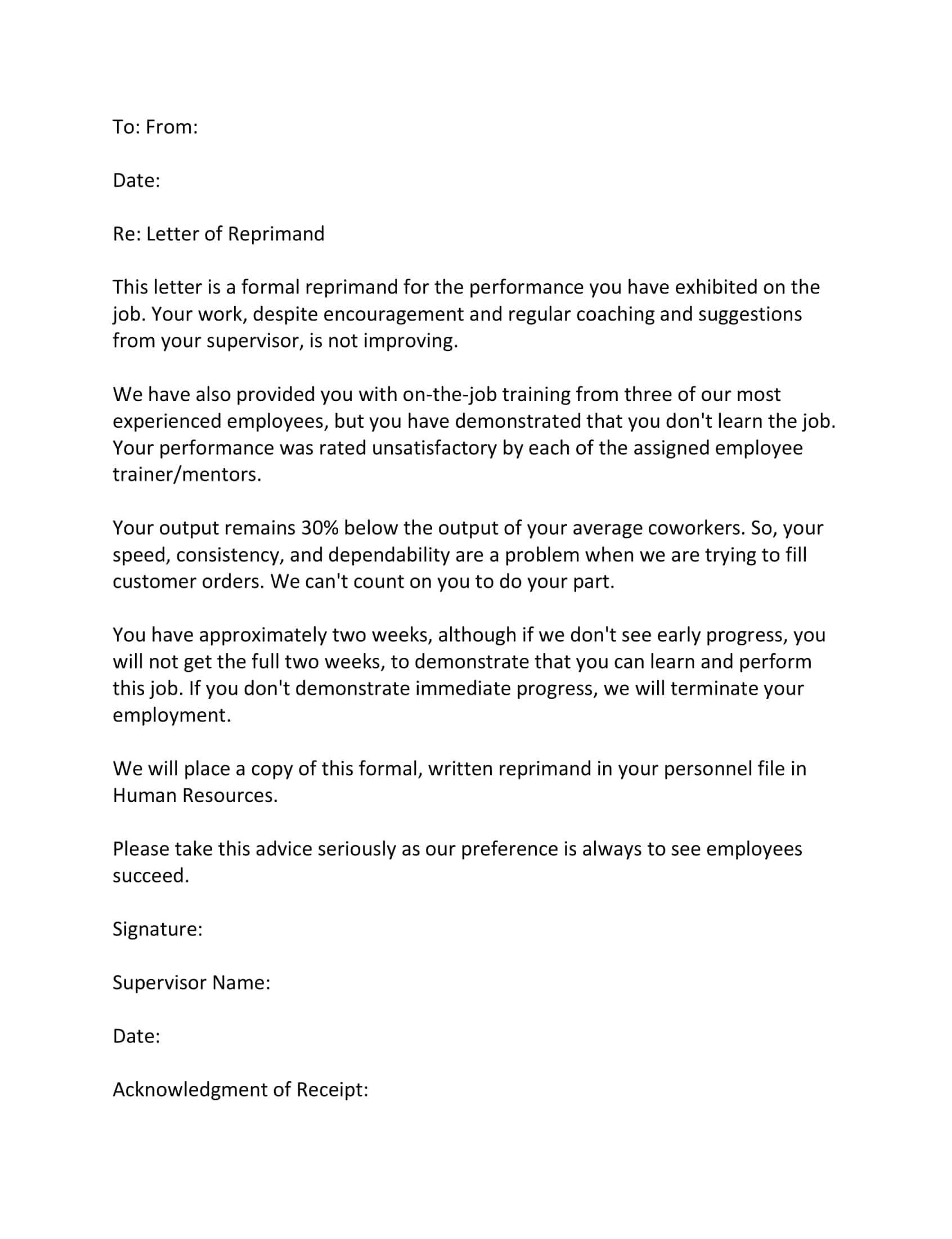 Free Printable Letter Of Reprimand Templates Army Air Force Example