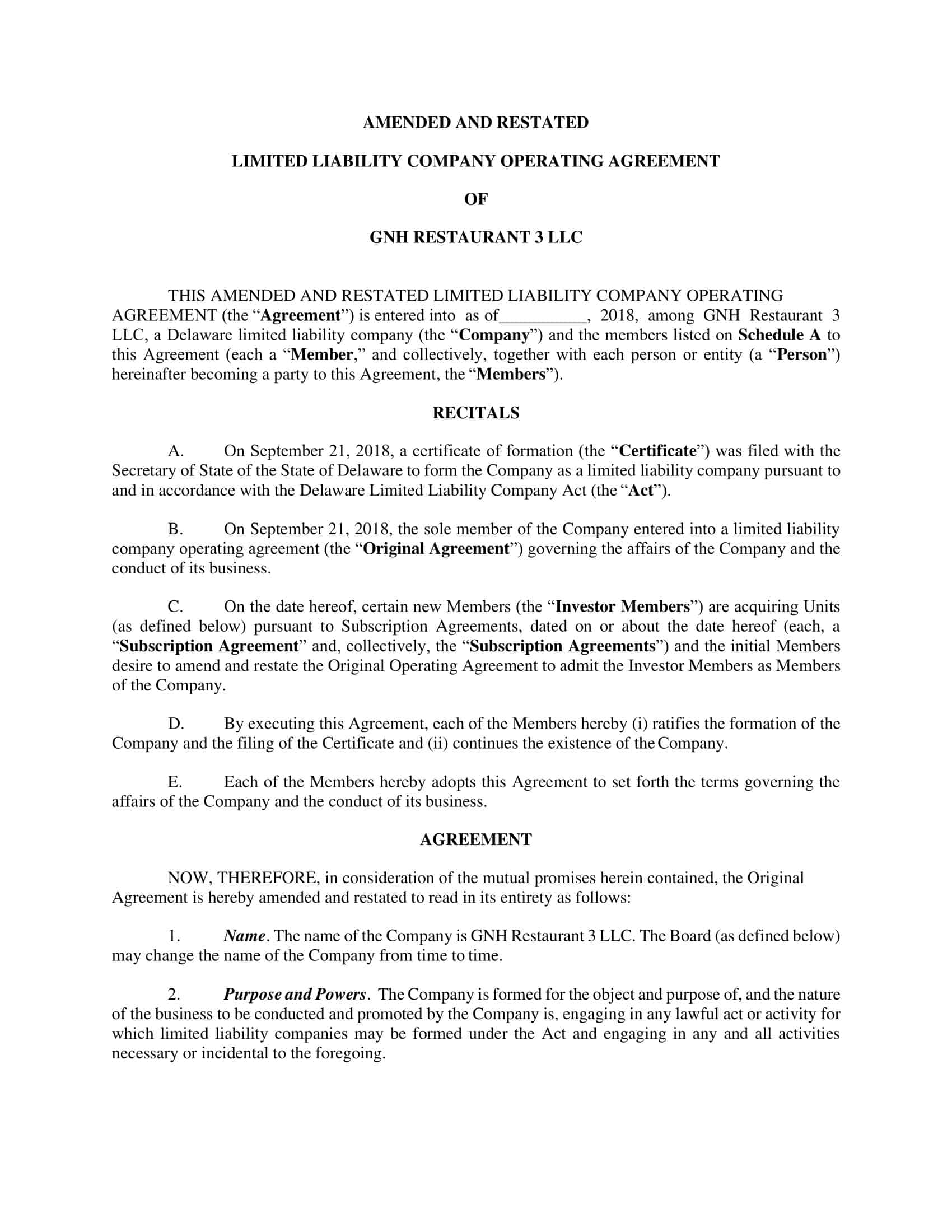 Free Printable Amendment To LLC Operating Agreement Templates