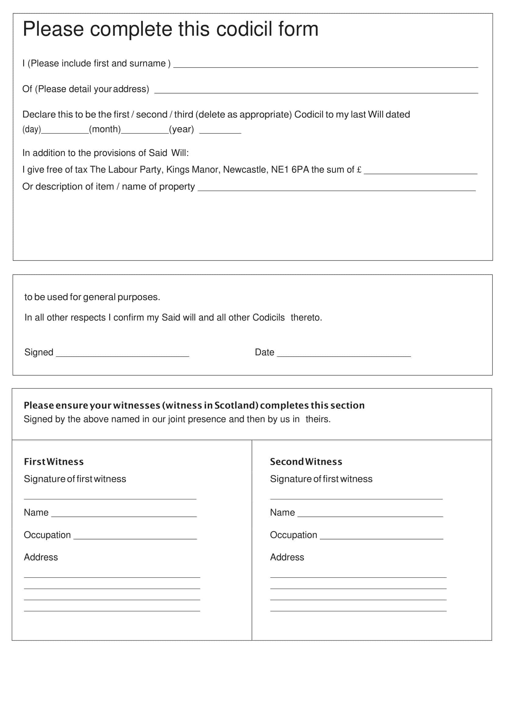 Free Printable Codicil To Will Templates PDF Word Form