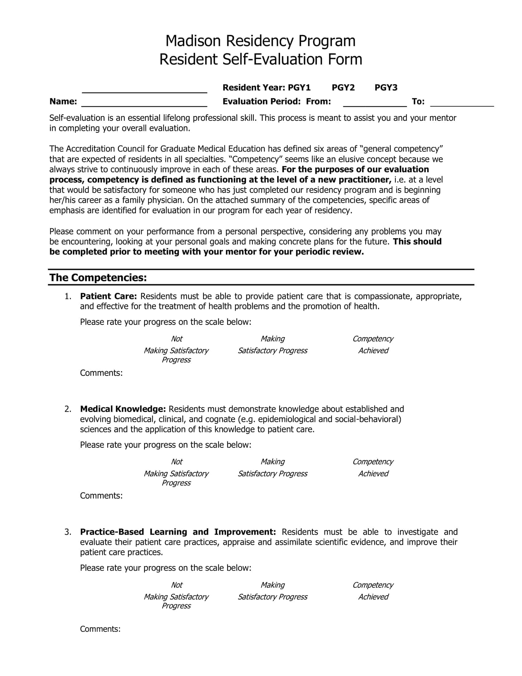 Free Printable Self Evaluation Template Assess Your Strengths And 
