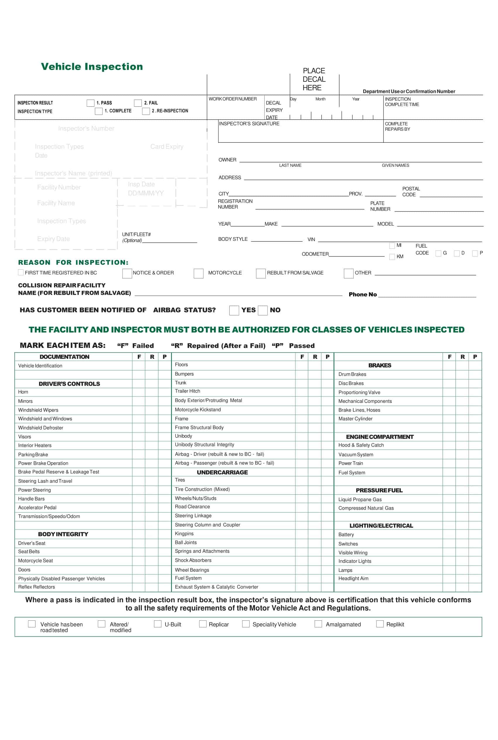 Vehicle Inspection Form Printable King Printables Vehicle Inspection Form Printable King Printables