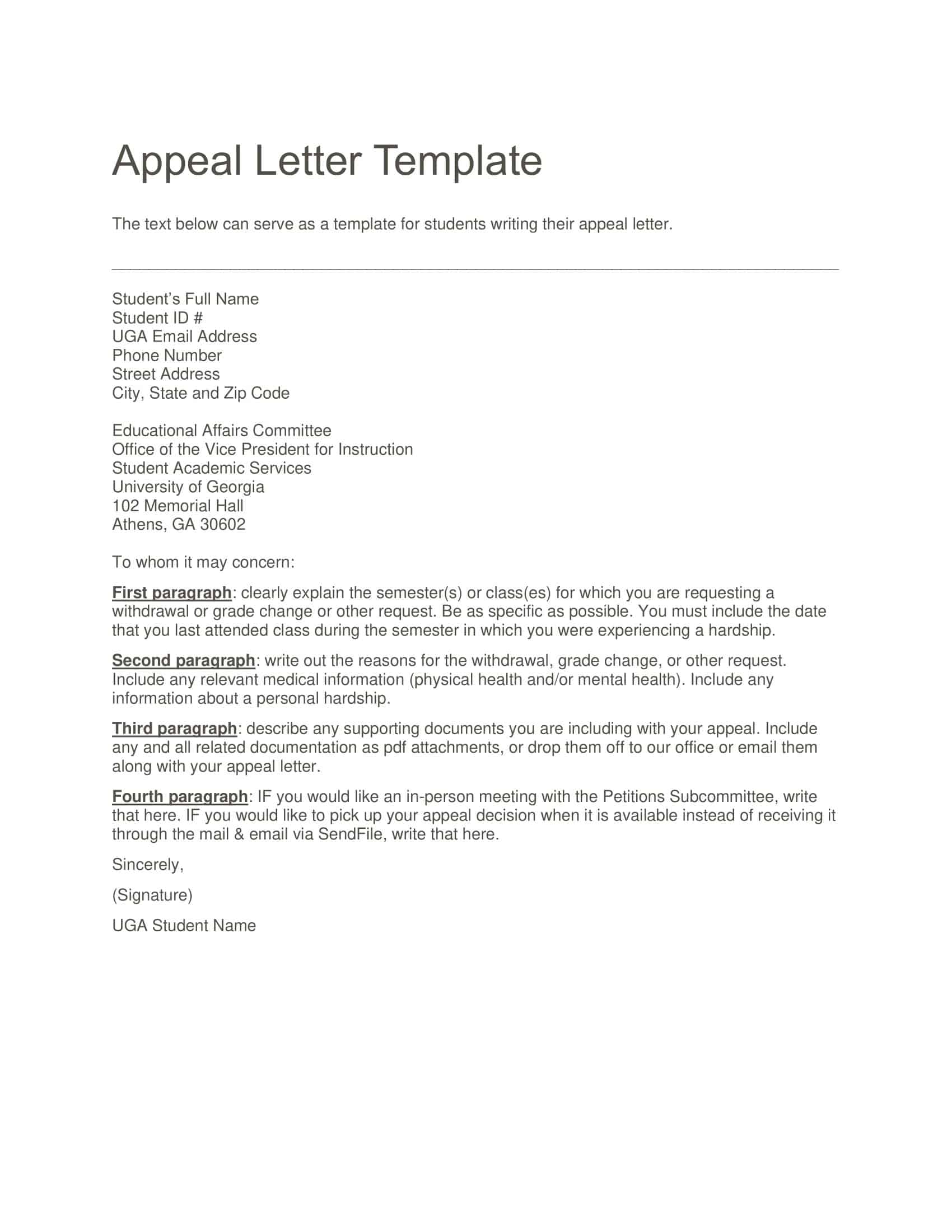 Free Printable Appeal Letter Templates Sample PDF Reconsideration