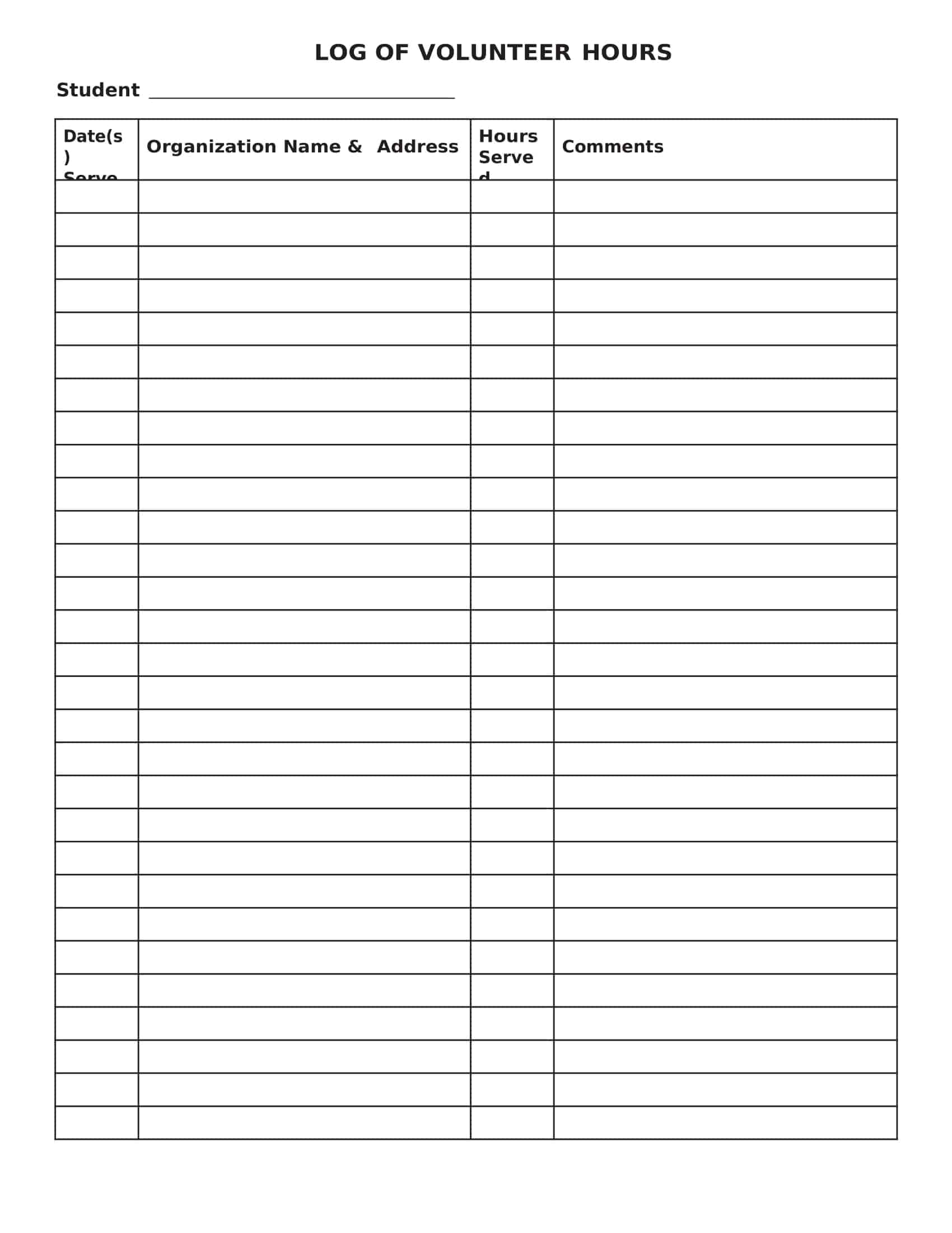 Community Service Record Sheet Template Community Service Record Sheet Template