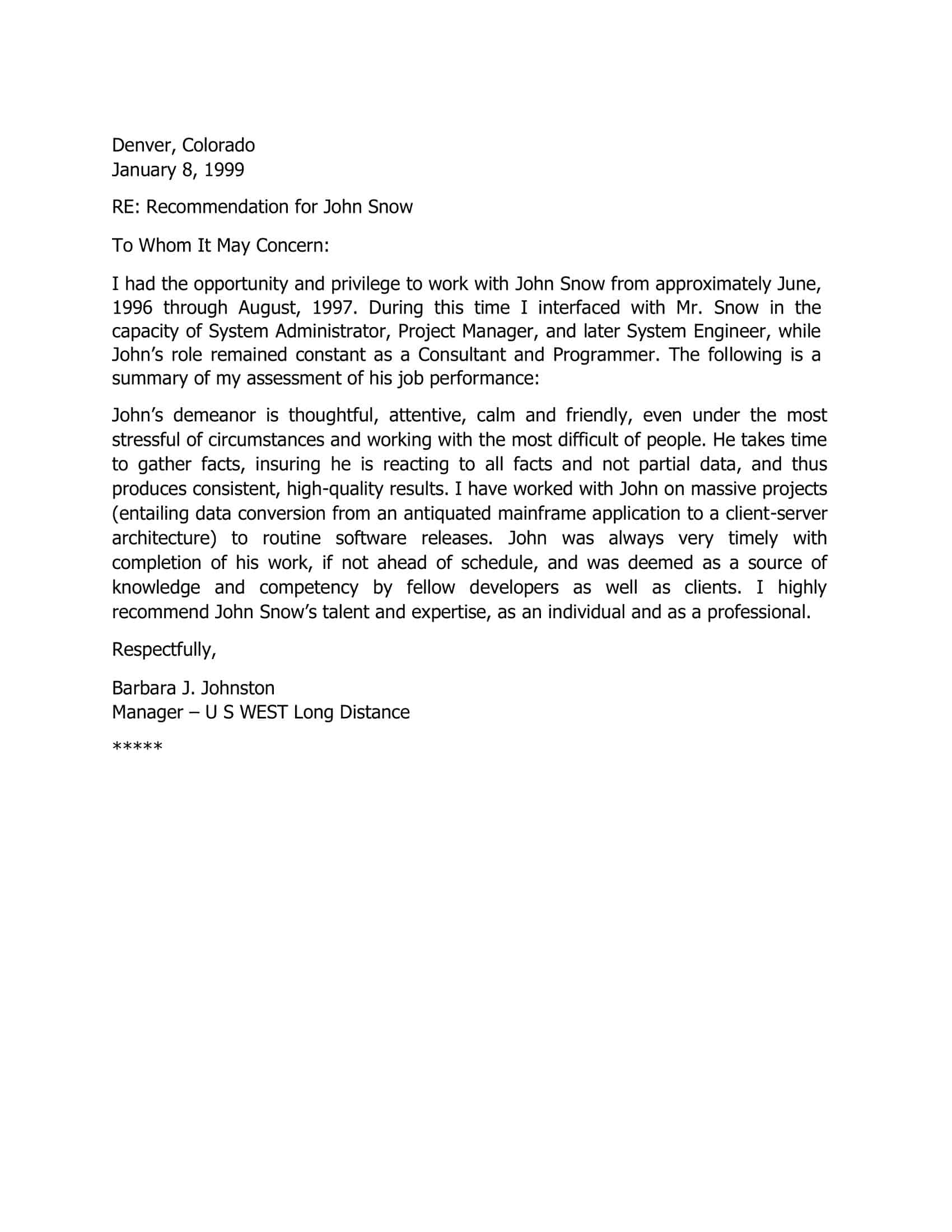 Free Printable Recommendation Letters For Employee From Manager Free Printable Recommendation Letters For Employee From Manager