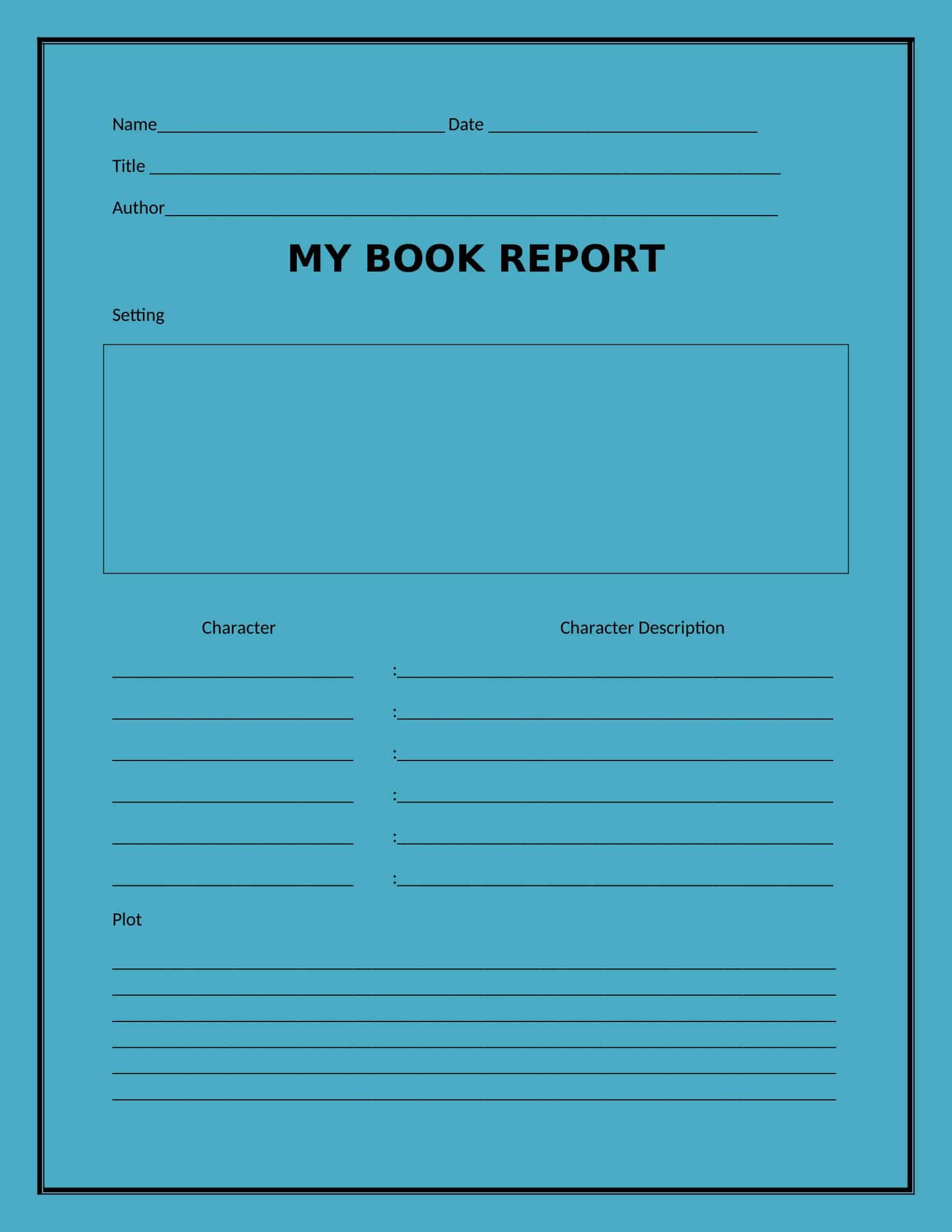 Free Printable Book Report Templates PDF Word Example