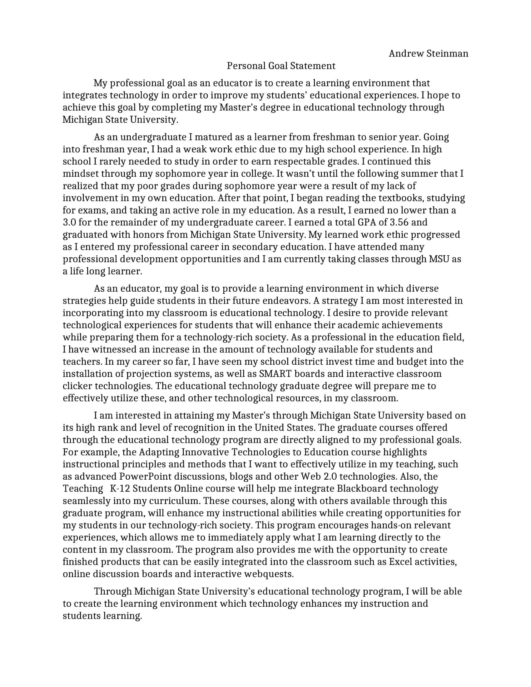 Free Printable Goal Statement Templates PDF Word Personal 