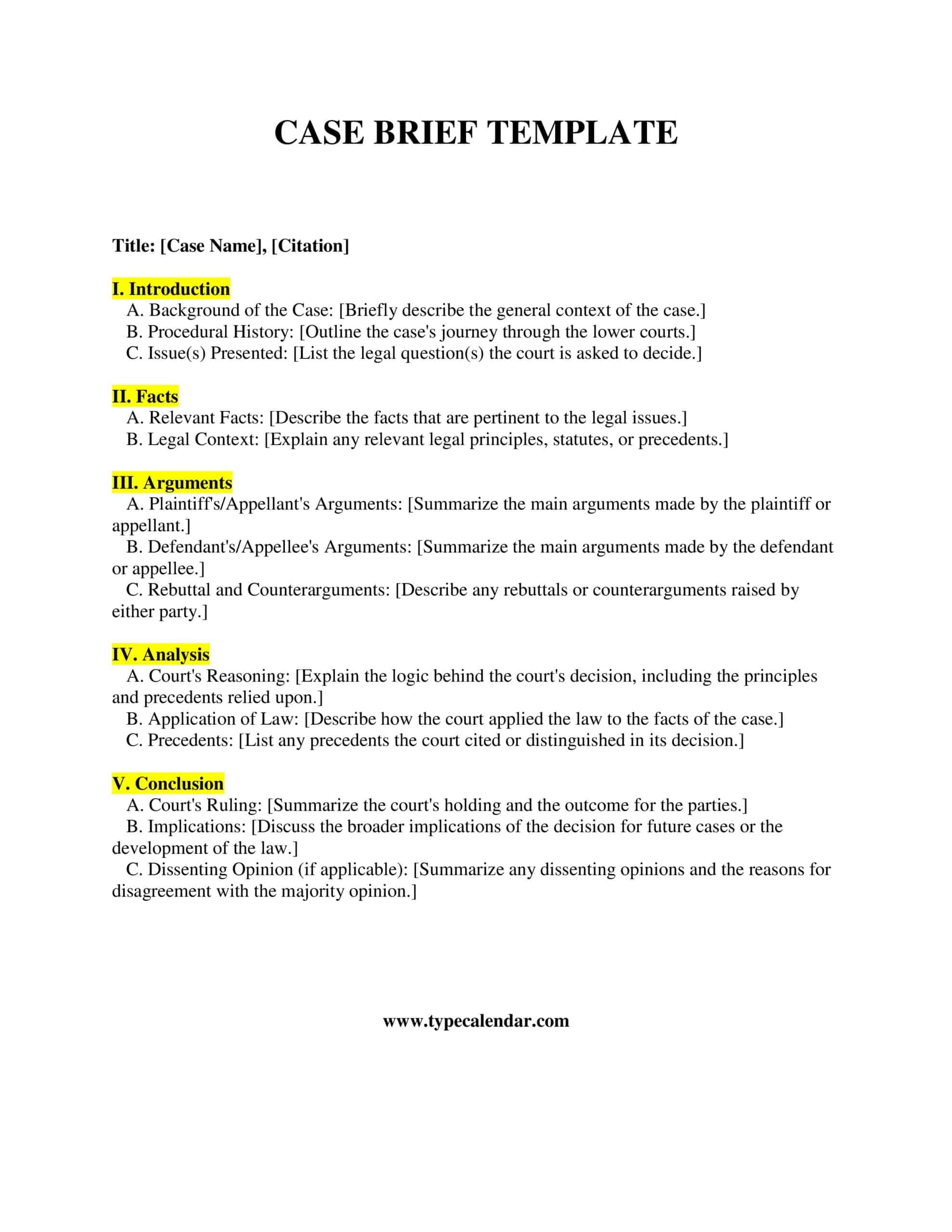 Case Brief Templates Prntbl concejomunicipaldechinu gov co