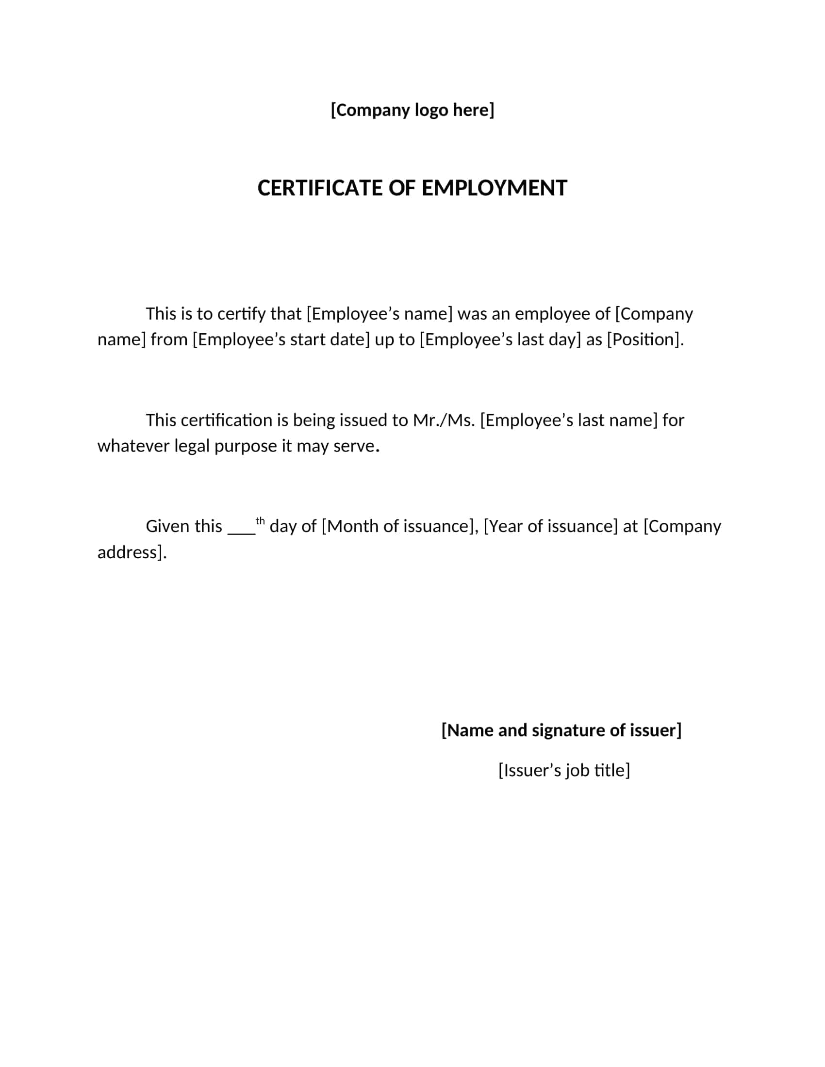 Free Printable Certificate Of Employment Templates PDF Word free-printable-certificate-of-employment-templates-pdf-word