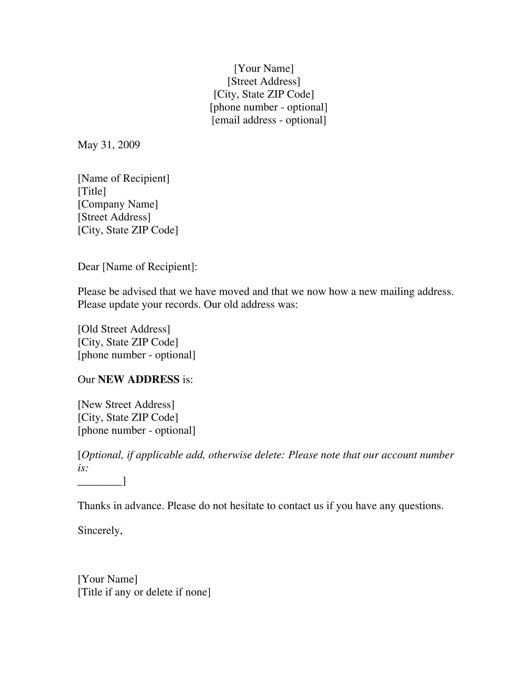 Free Printable Change Of Address Letter Templates PDF Word Business Free Printable Change Of Address Letter Templates PDF Word Business