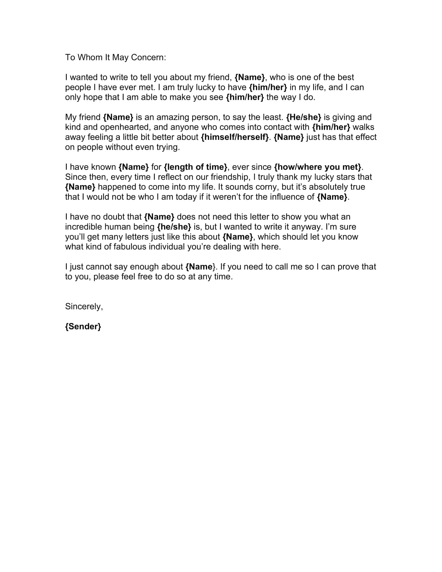 Free Printable Personal Character Reference Letter Templates PDF 
