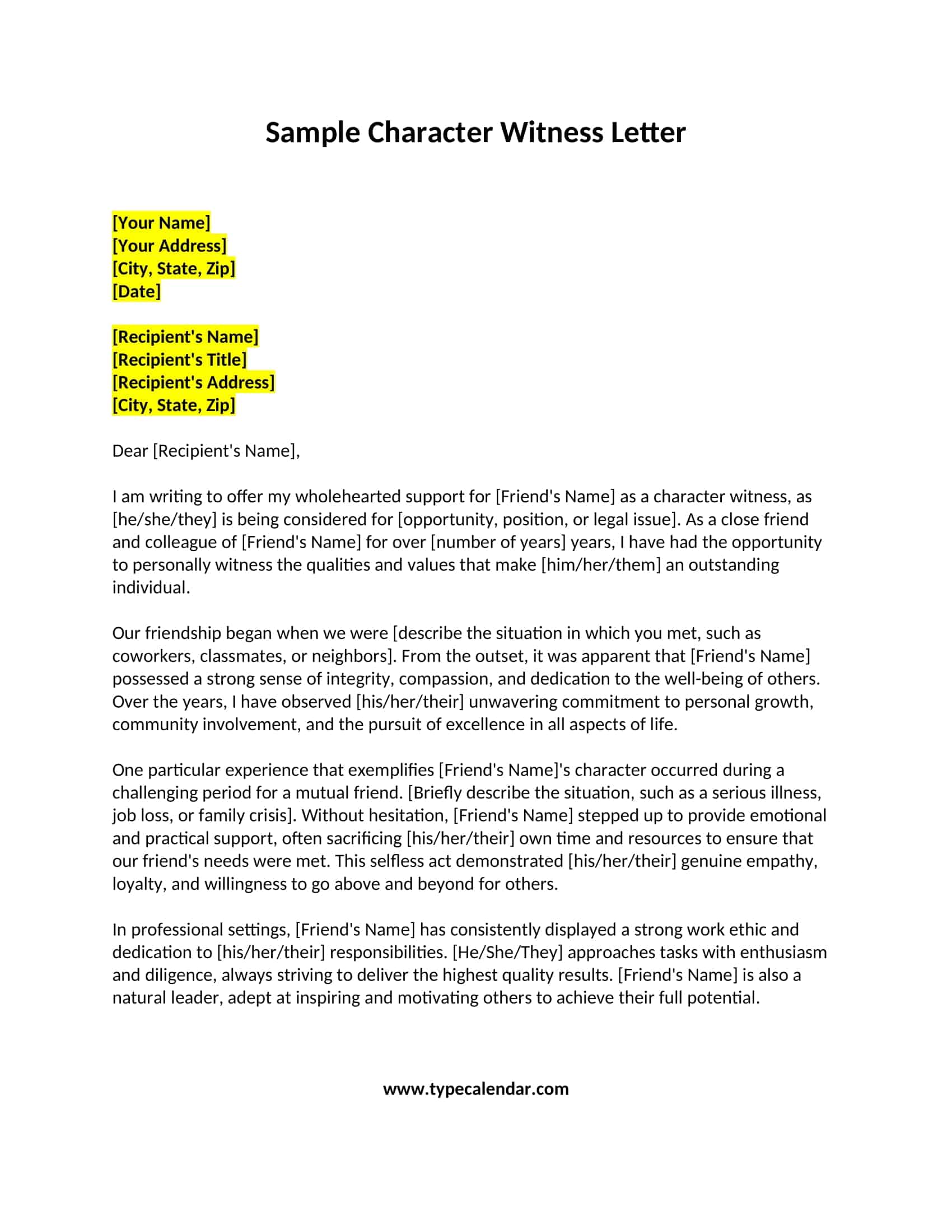 Free Printable Character Witness Letter Templates PDF Court Judge Free Printable Character Witness Letter Templates PDF Court Judge