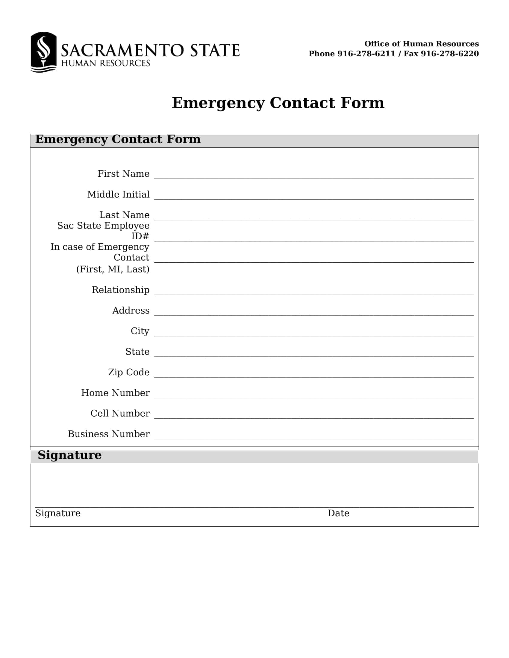 Free Printable Emergency Contact Form Templates for Employees PDF Word Free Printable Emergency Contact Form Templates for Employees PDF Word