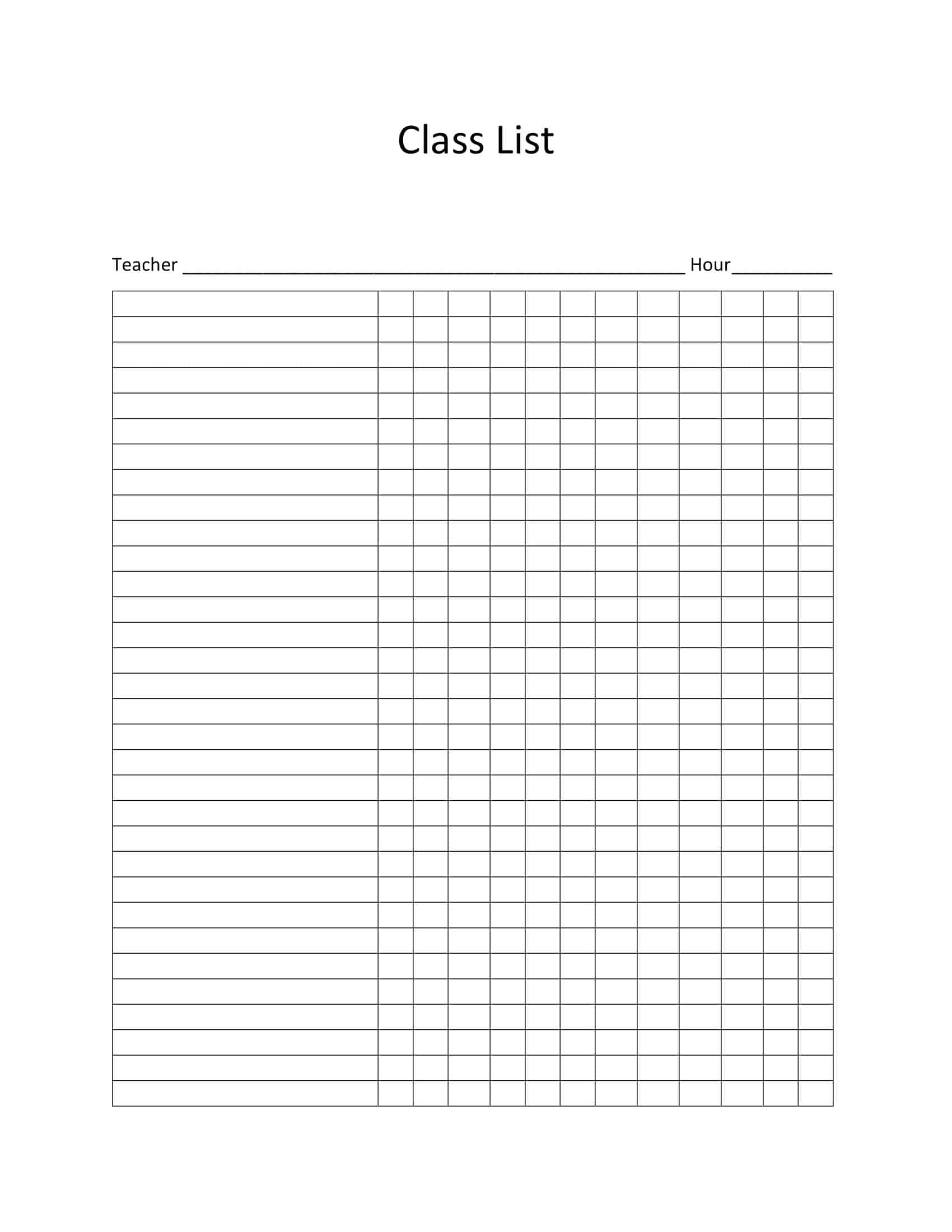 Free Printable Class Roster Templates Excel Word PDF Editable