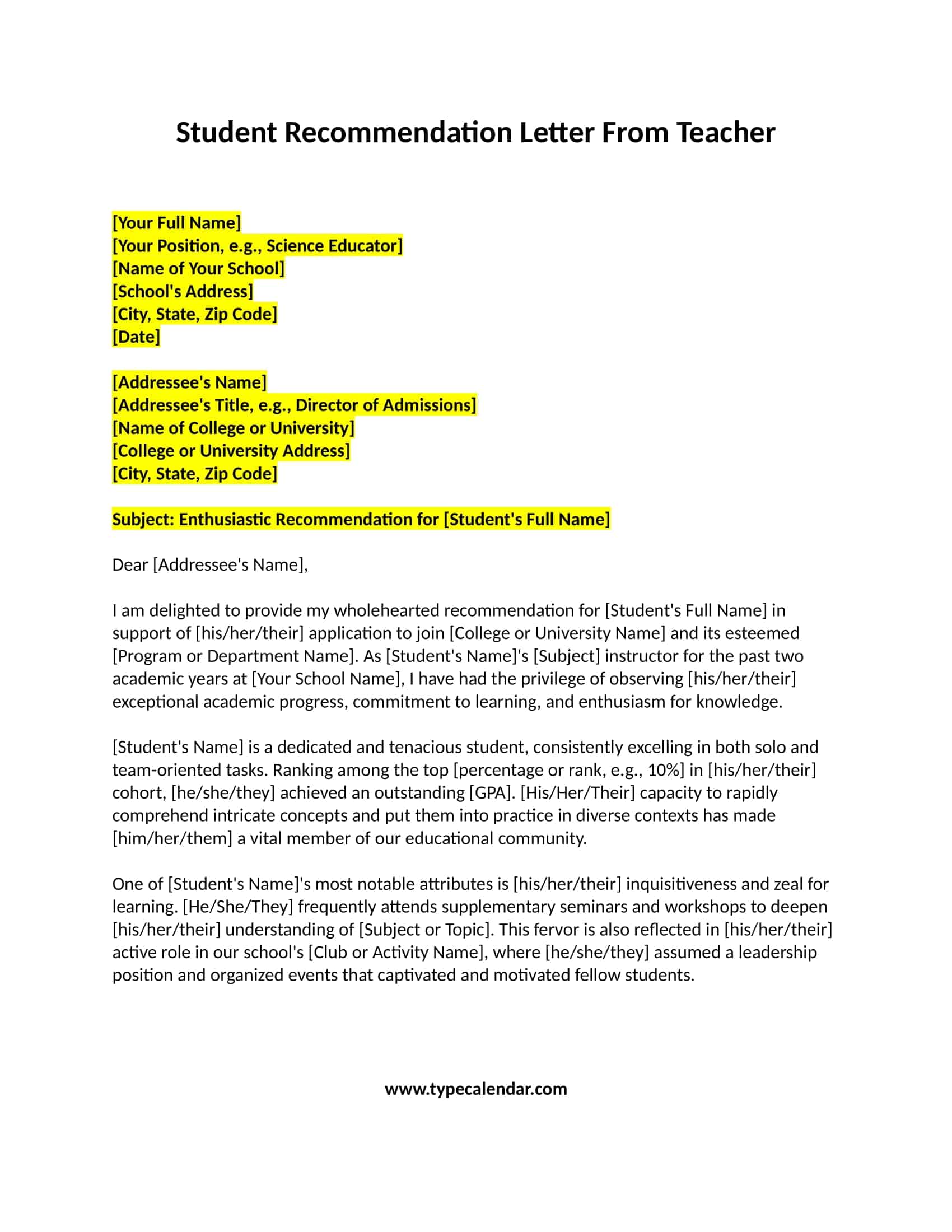 What To Include In A Letter Of Recommendation For A Student