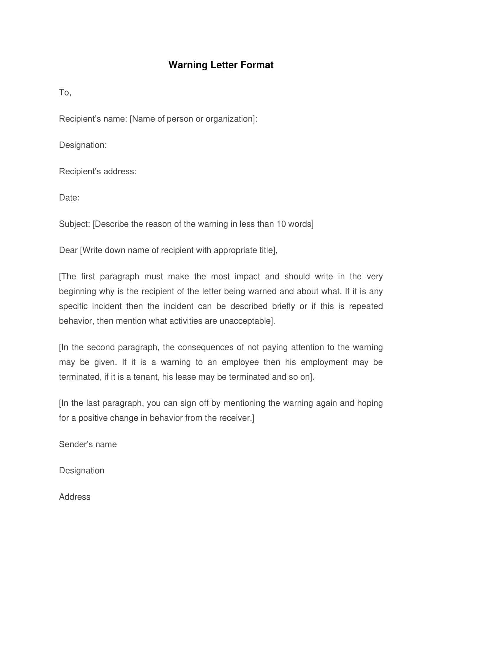 Free Printable Professional Warning Letter Templates Download Now Free Printable Professional Warning Letter Templates Download Now