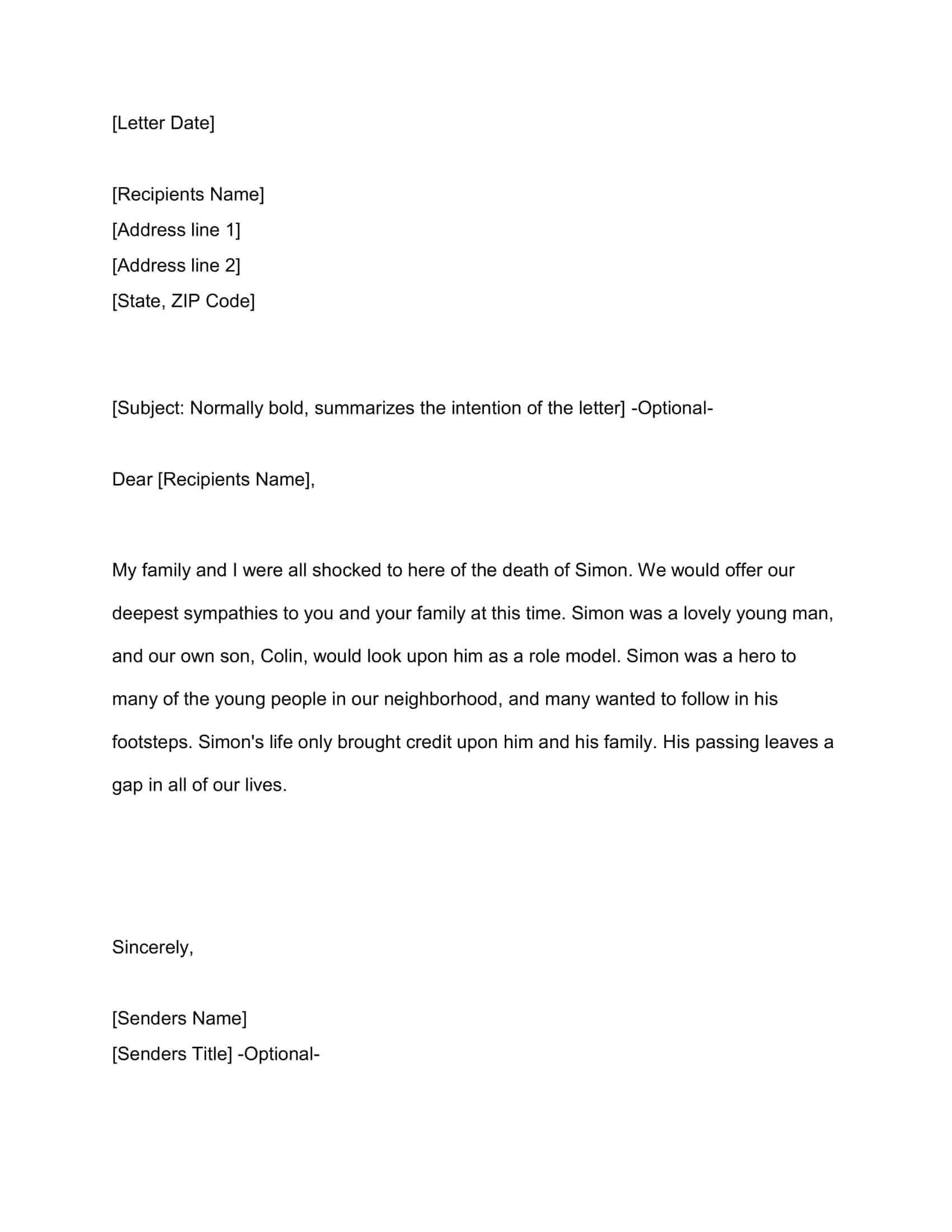 Free Printable Condolence And Sympathy Letter Templates Pdf Sample
