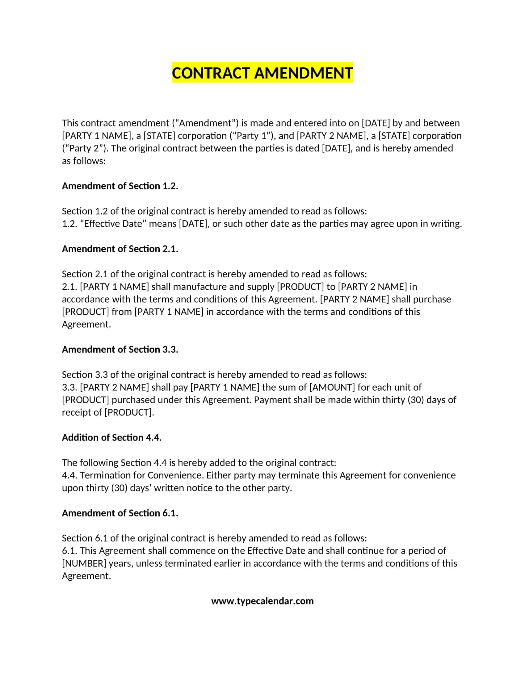Free Printable Contract Amendment Templates PDF Word 