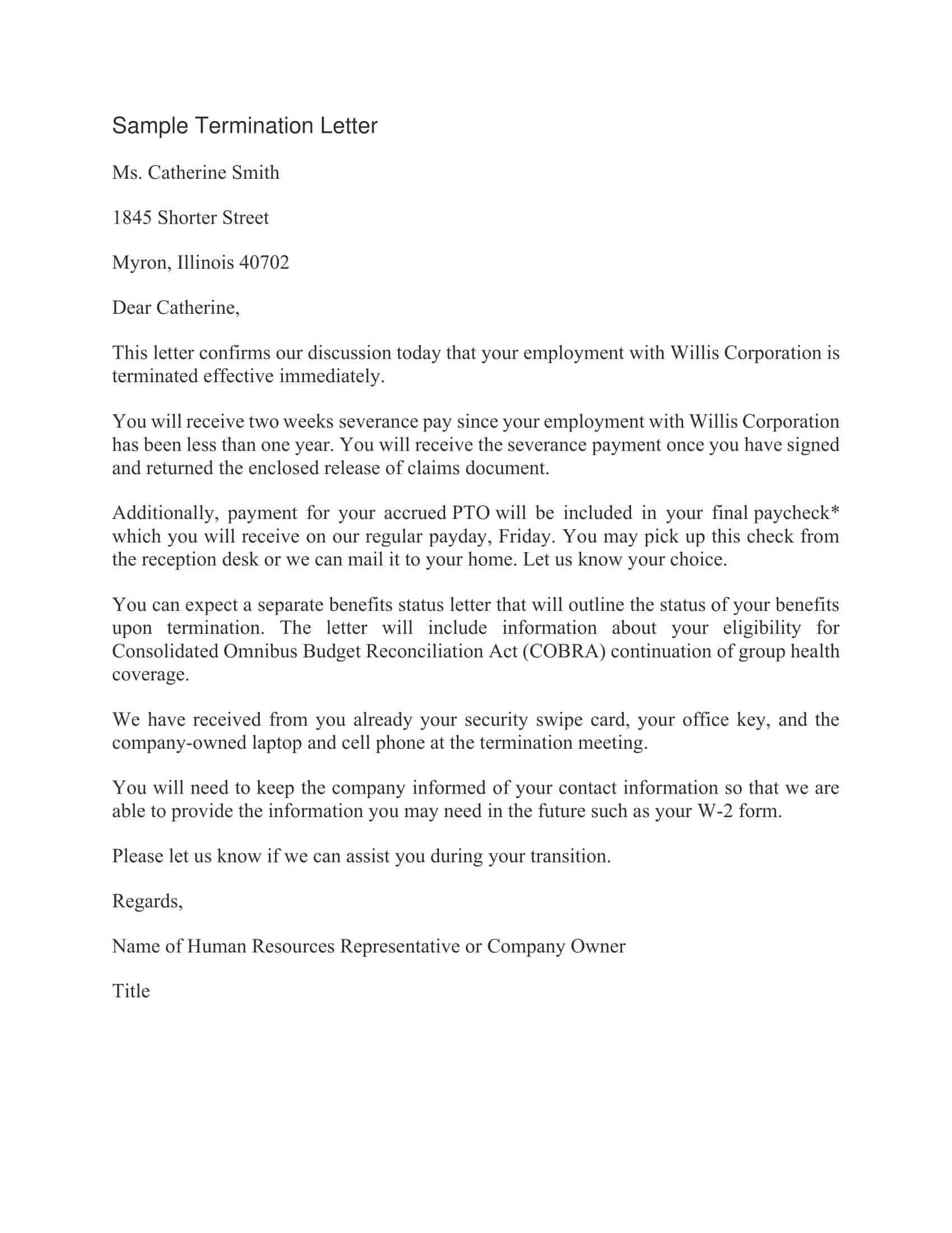 Free Printable Termination Letter Templates Word PDF Employee Free Printable Termination Letter Templates Word PDF Employee