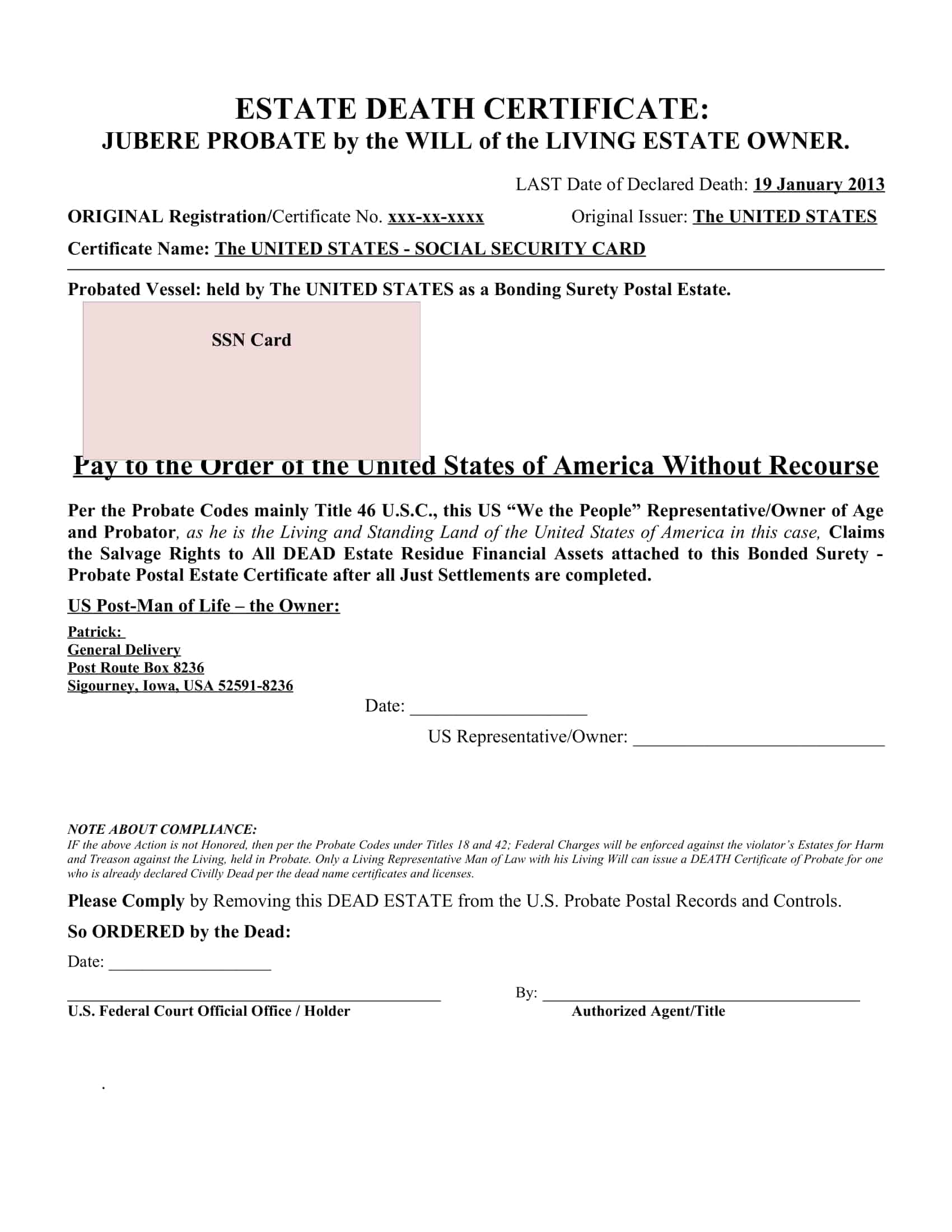 Illinois Blank Death Certificates