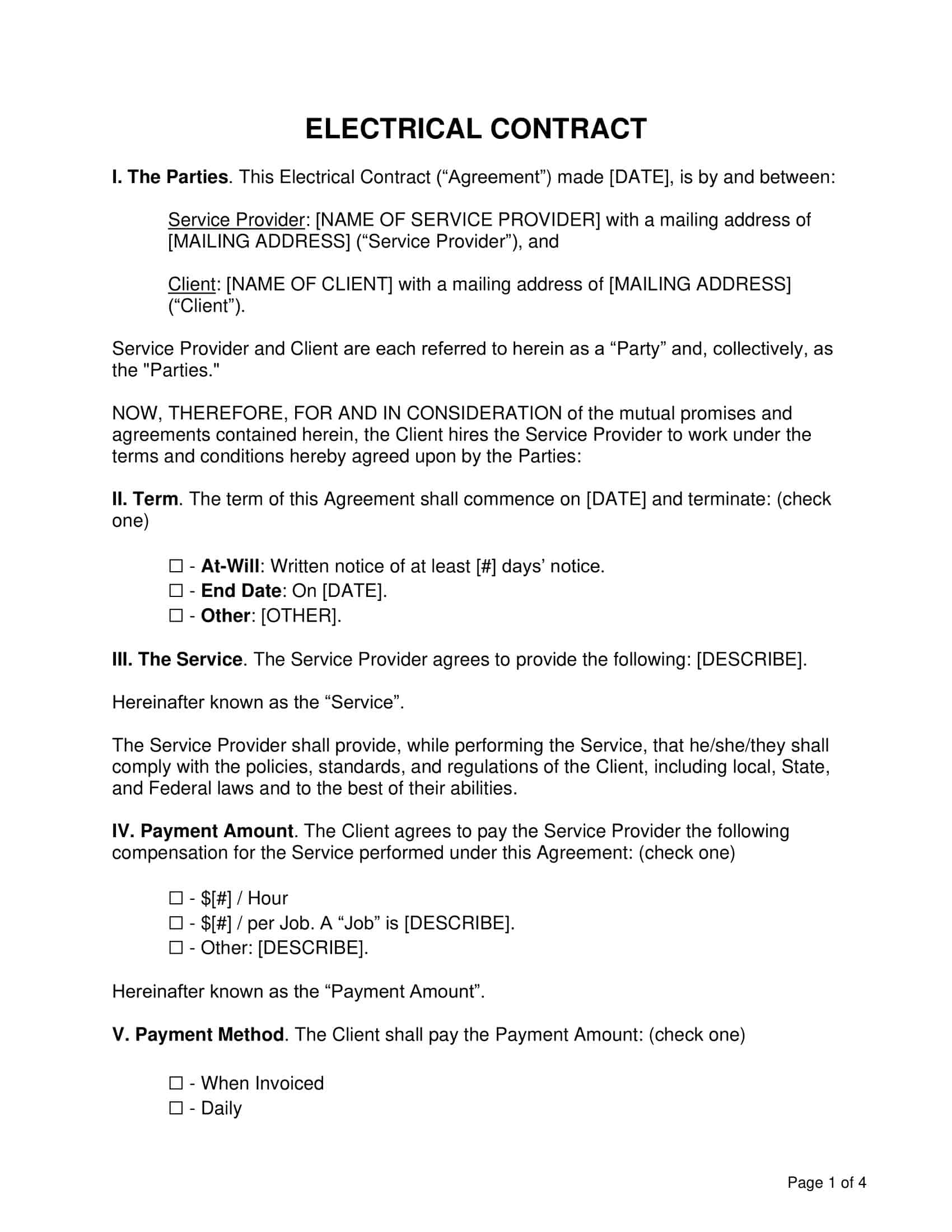 Free Printable Electrical Contract Templates PDF Word Agreement Free Printable Electrical Contract Templates PDF Word Agreement