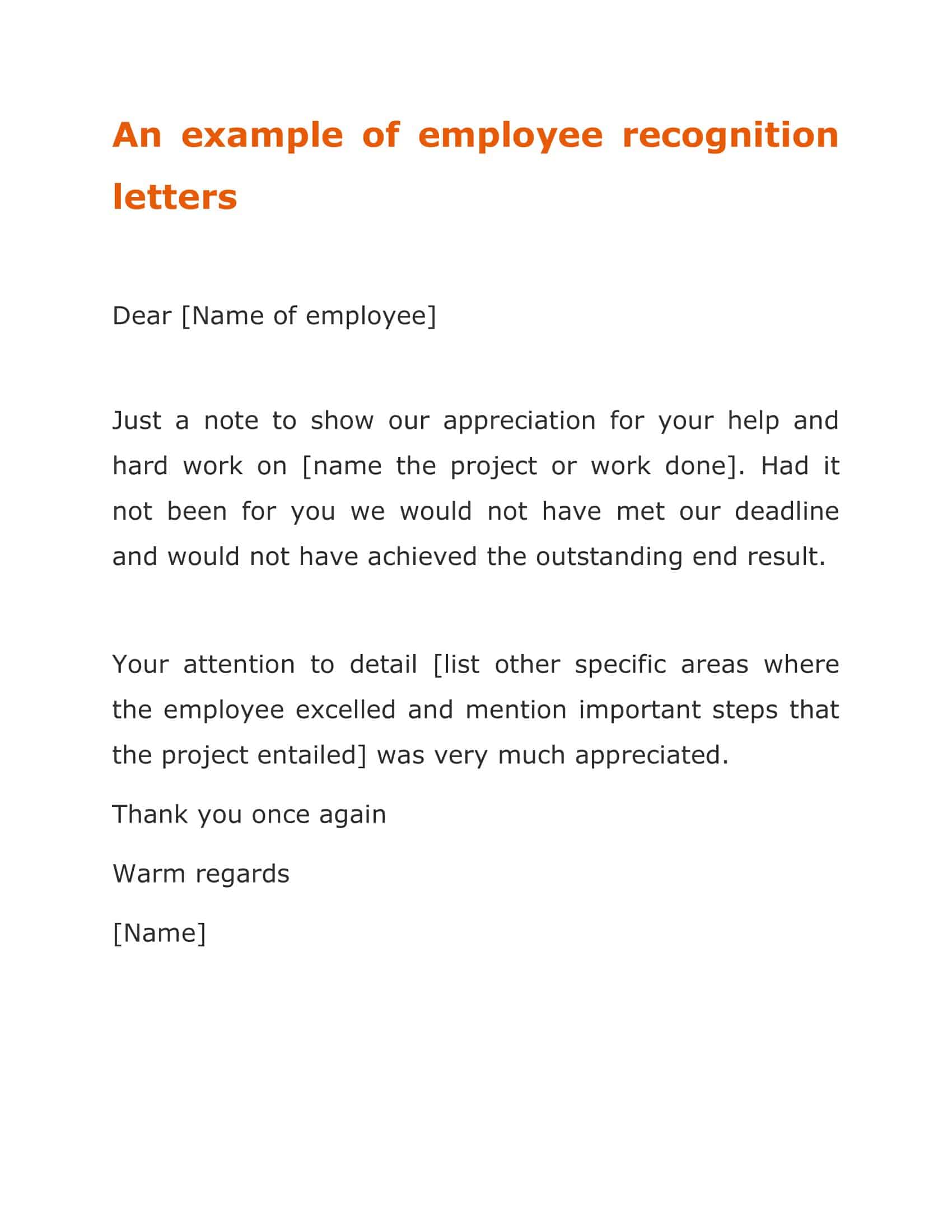 Free Printable Employee Recognition Letter Templates PDF Hard Work