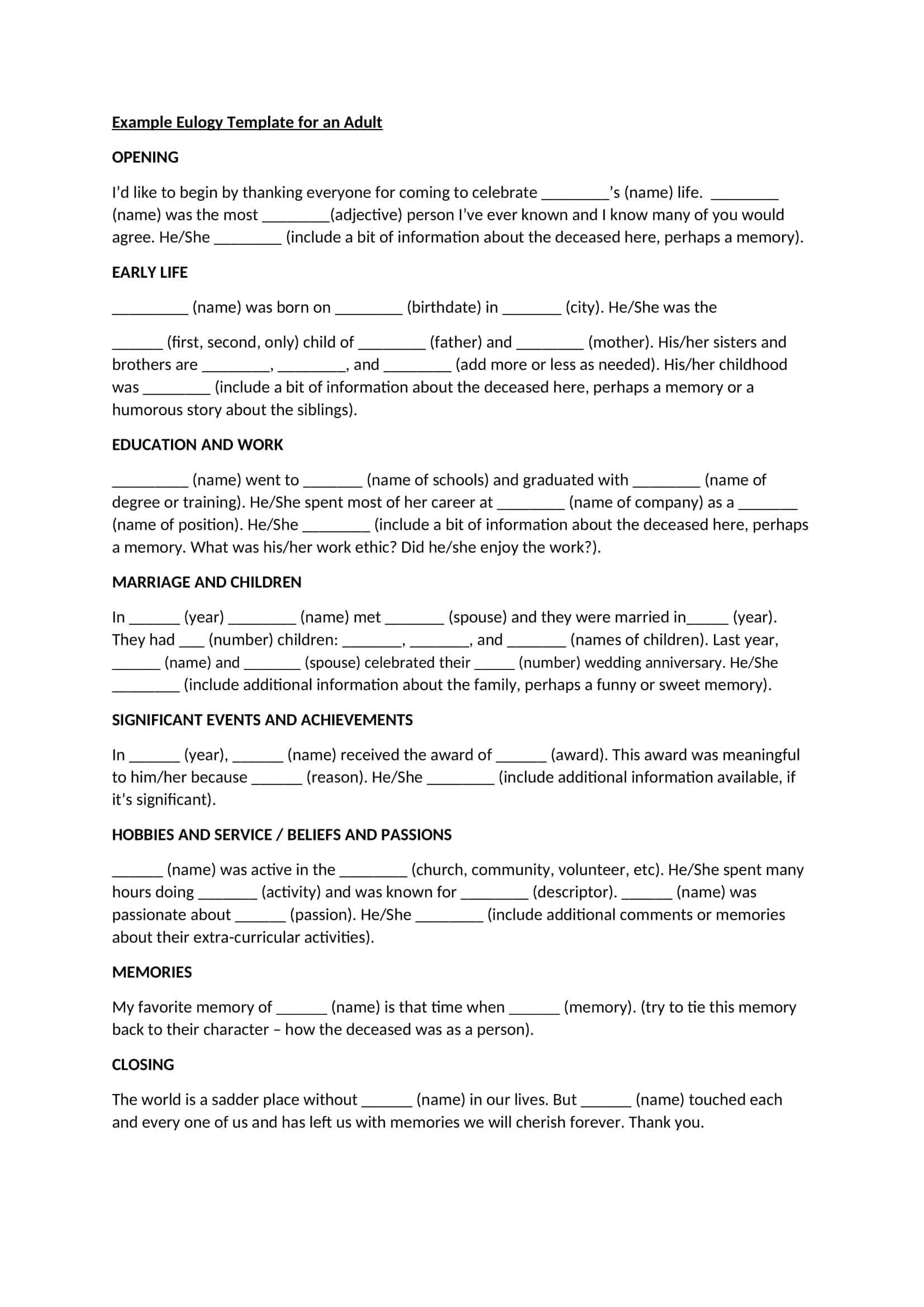 Free Printable Eulogy Templates Forever Remembered Free Printable Eulogy Templates Forever Remembered
