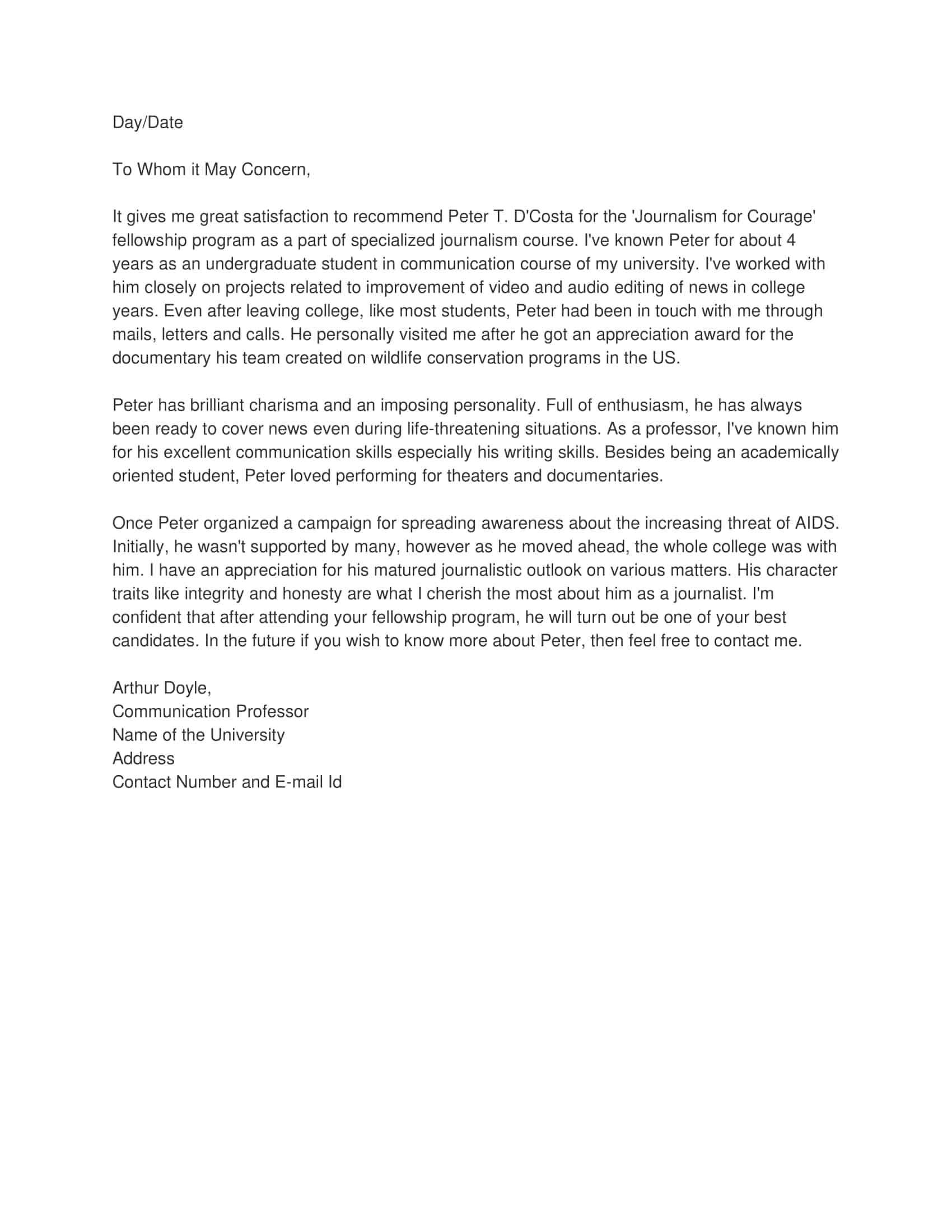 Free Printable Personal Character Reference Letter Templates PDF 