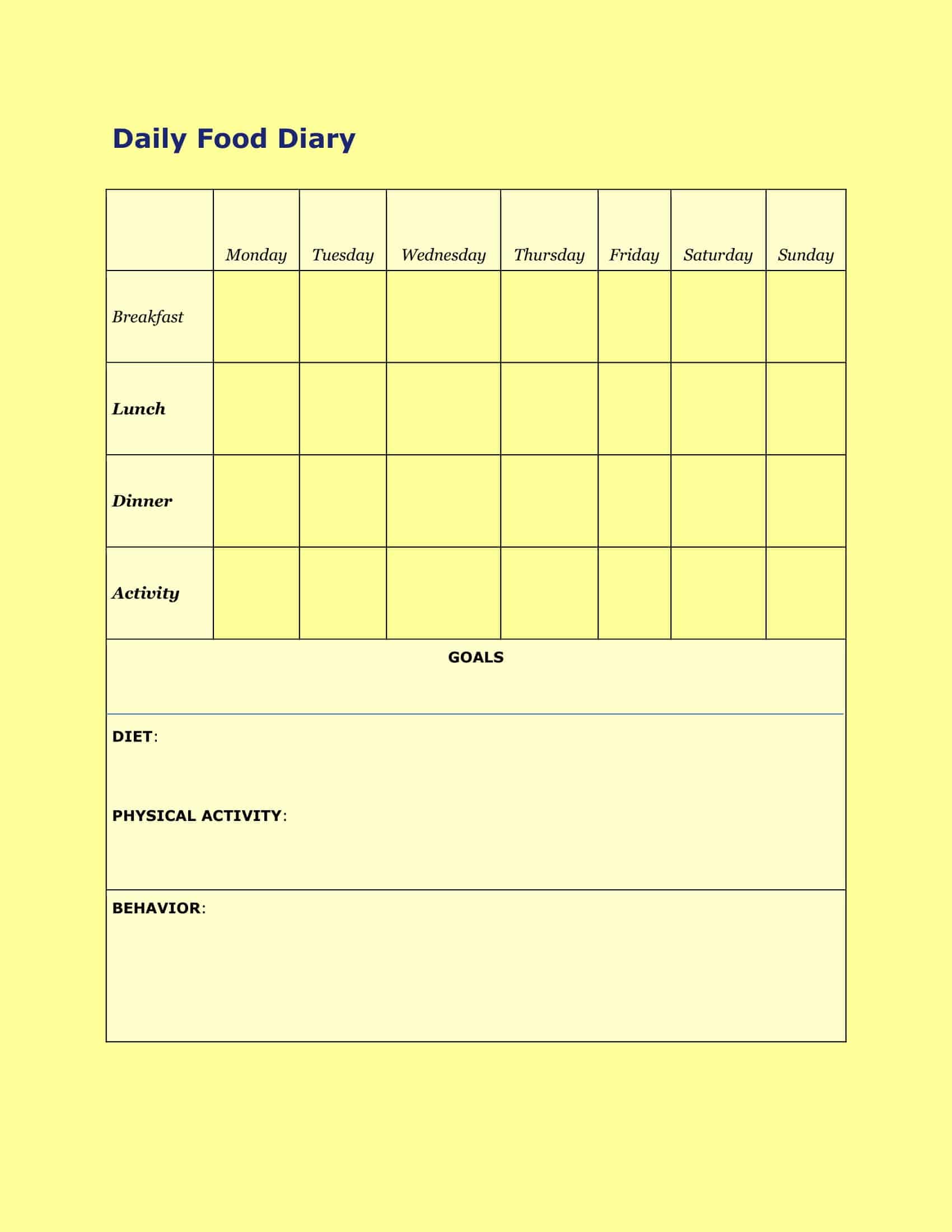 Free Printable Food Diary Templates Word Excel PDF Free Printable Food Diary Templates Word Excel PDF