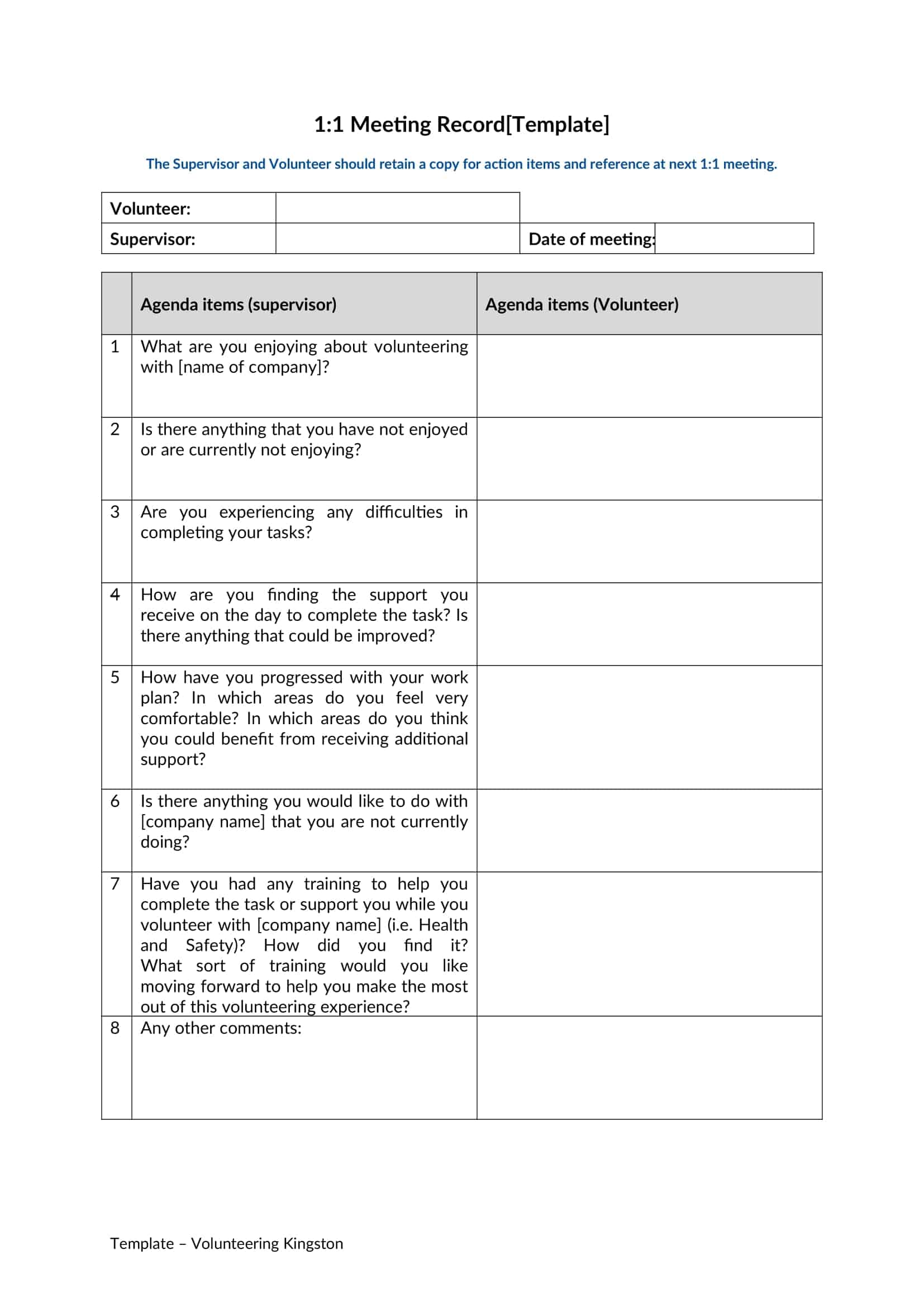 Free Printable One To One Meeting Templates PDF Word Excel Free Printable One To One Meeting Templates PDF Word Excel