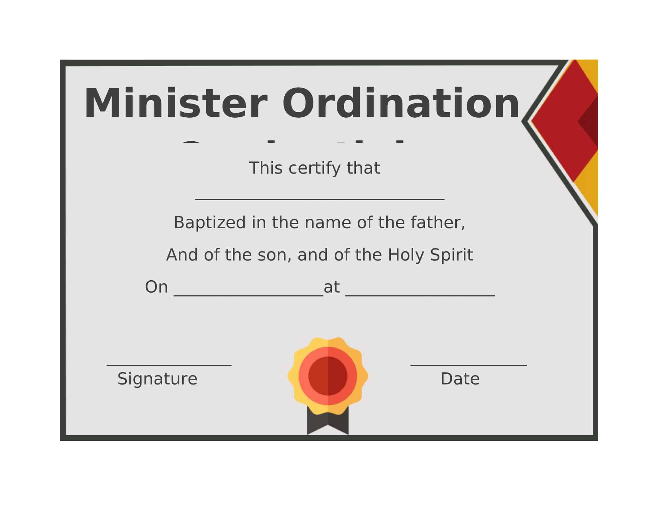 Free Printable Ordination Certificate Templates Minister Deacon 