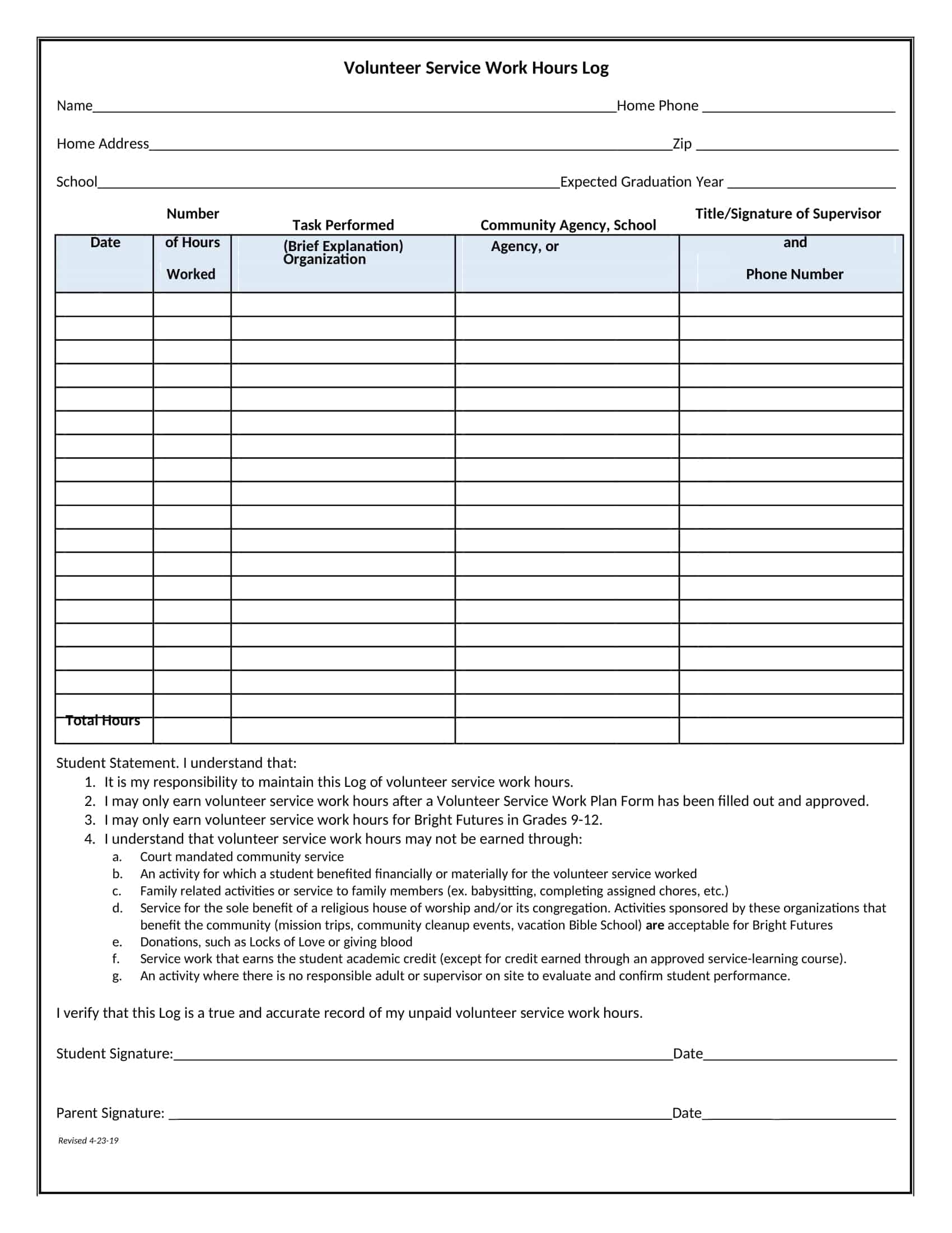 Free Printable Volunteer Hours Log Templates Excel PDF Form Sheet Free Printable Volunteer Hours Log Templates Excel PDF Form Sheet
