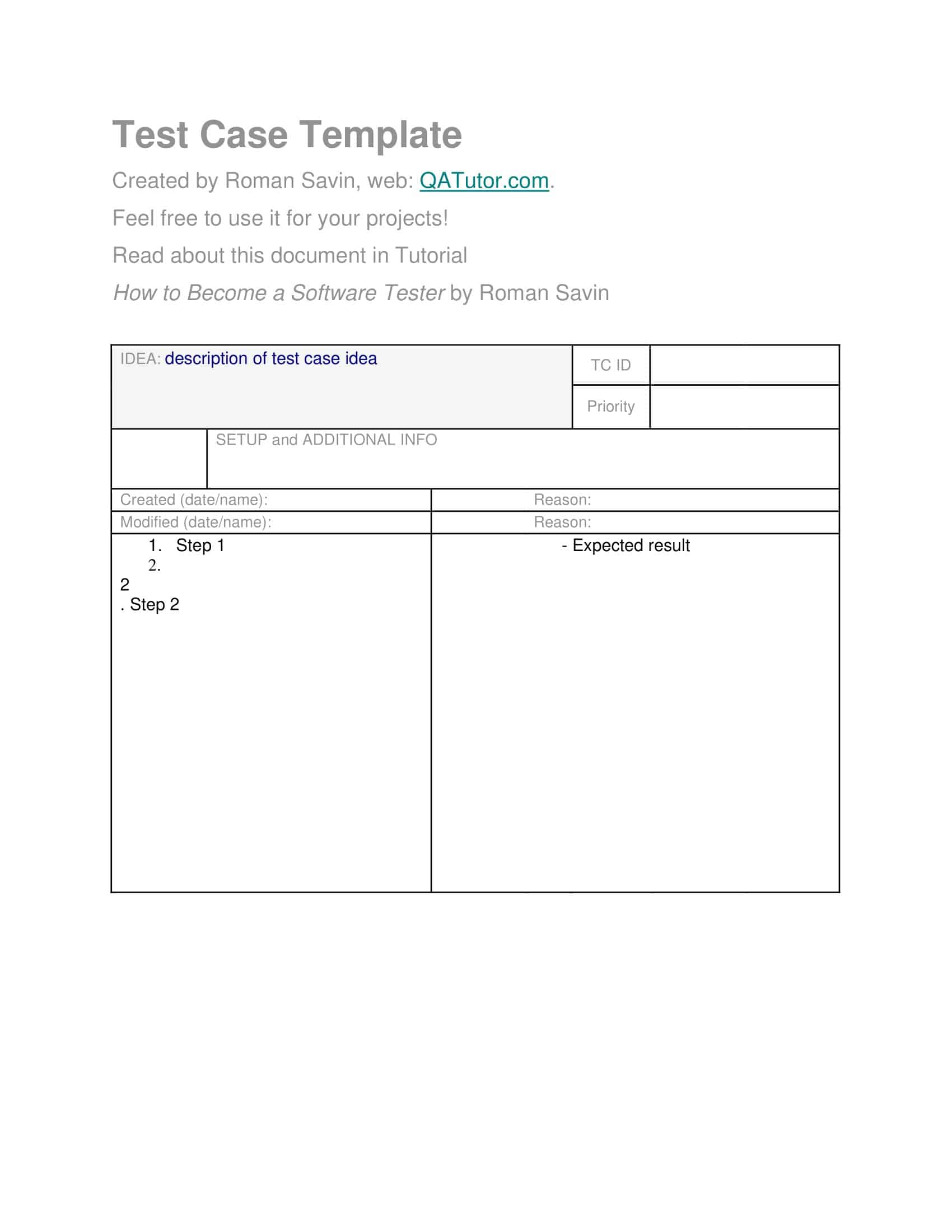 Free Printable Test Case Templates [word Excel Pdf]