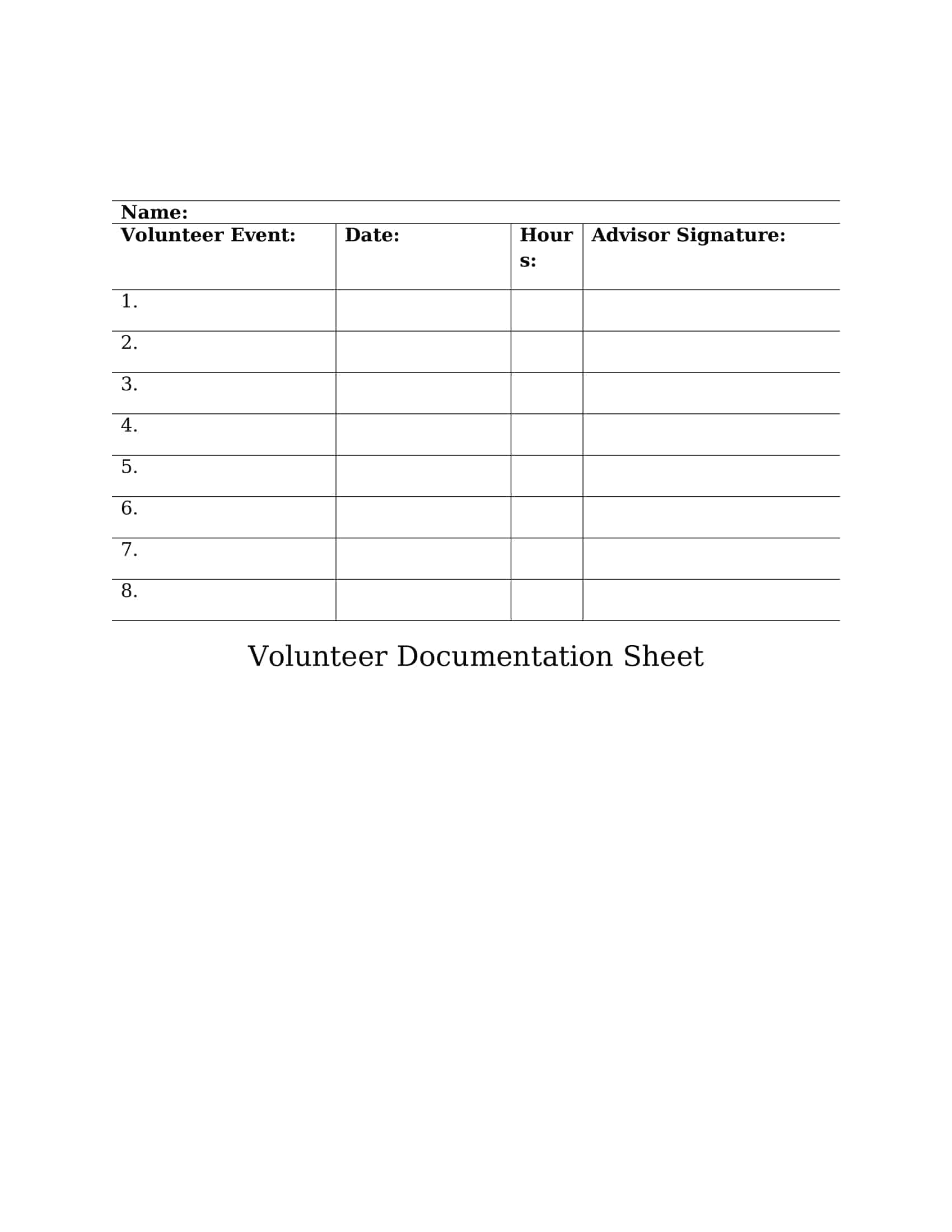Free Printable Volunteer Hours Log Templates Excel PDF Form Sheet