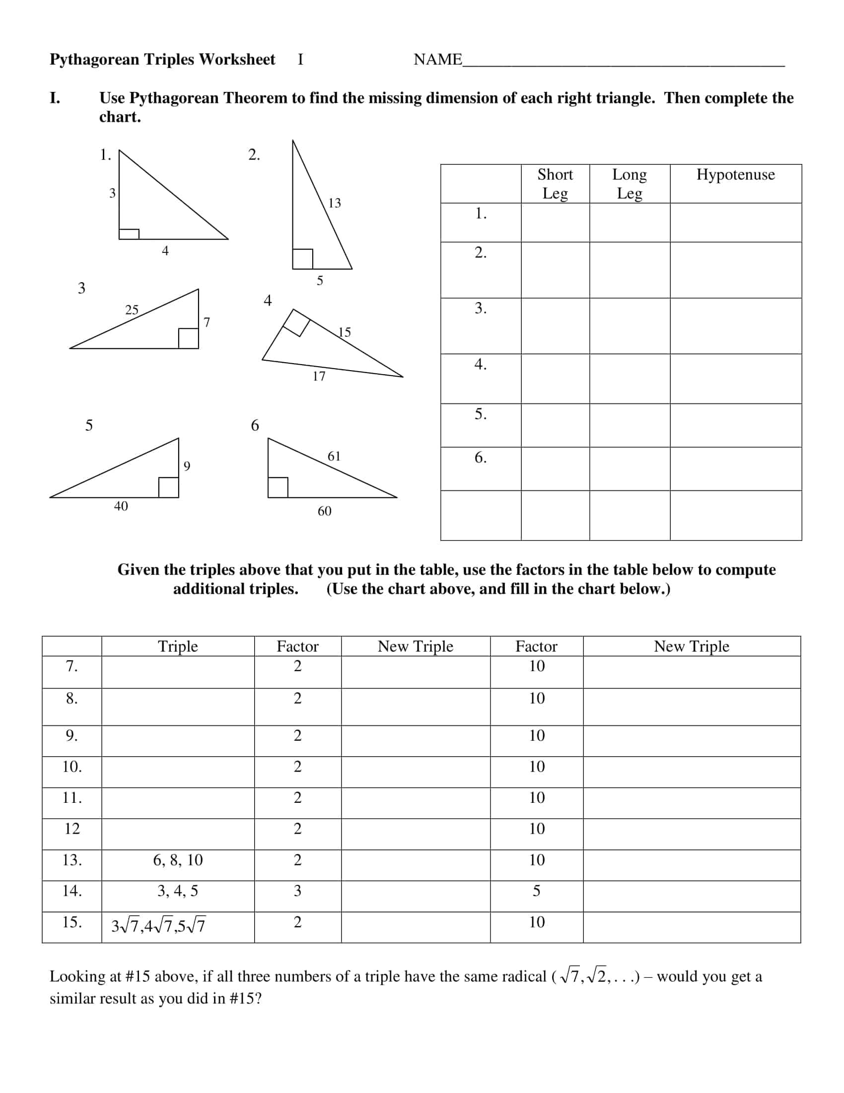Free Printable Pythagorean Theorem Worksheet [PDF] Answers, Word Problems