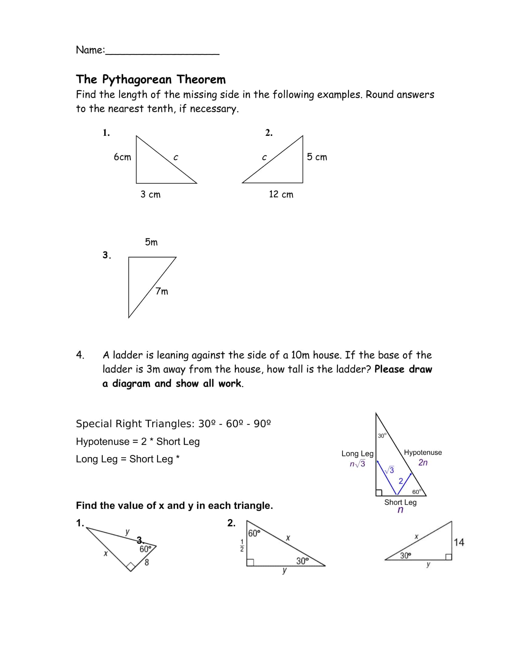 Free Printable Pythagorean Theorem Worksheet [PDF] Answers, Word Problems