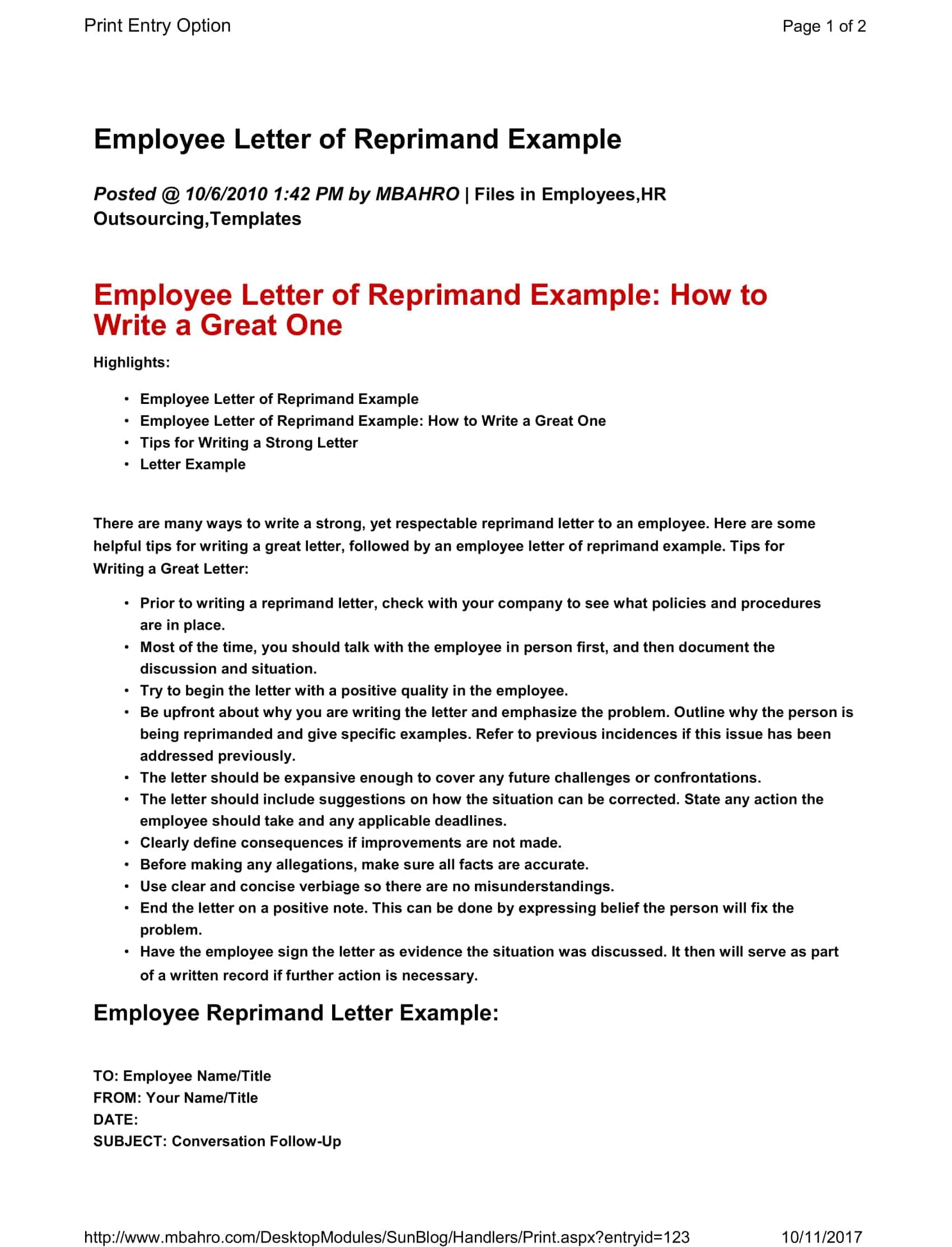 Free Printable Letter Of Reprimand Templates Army Air Force Example