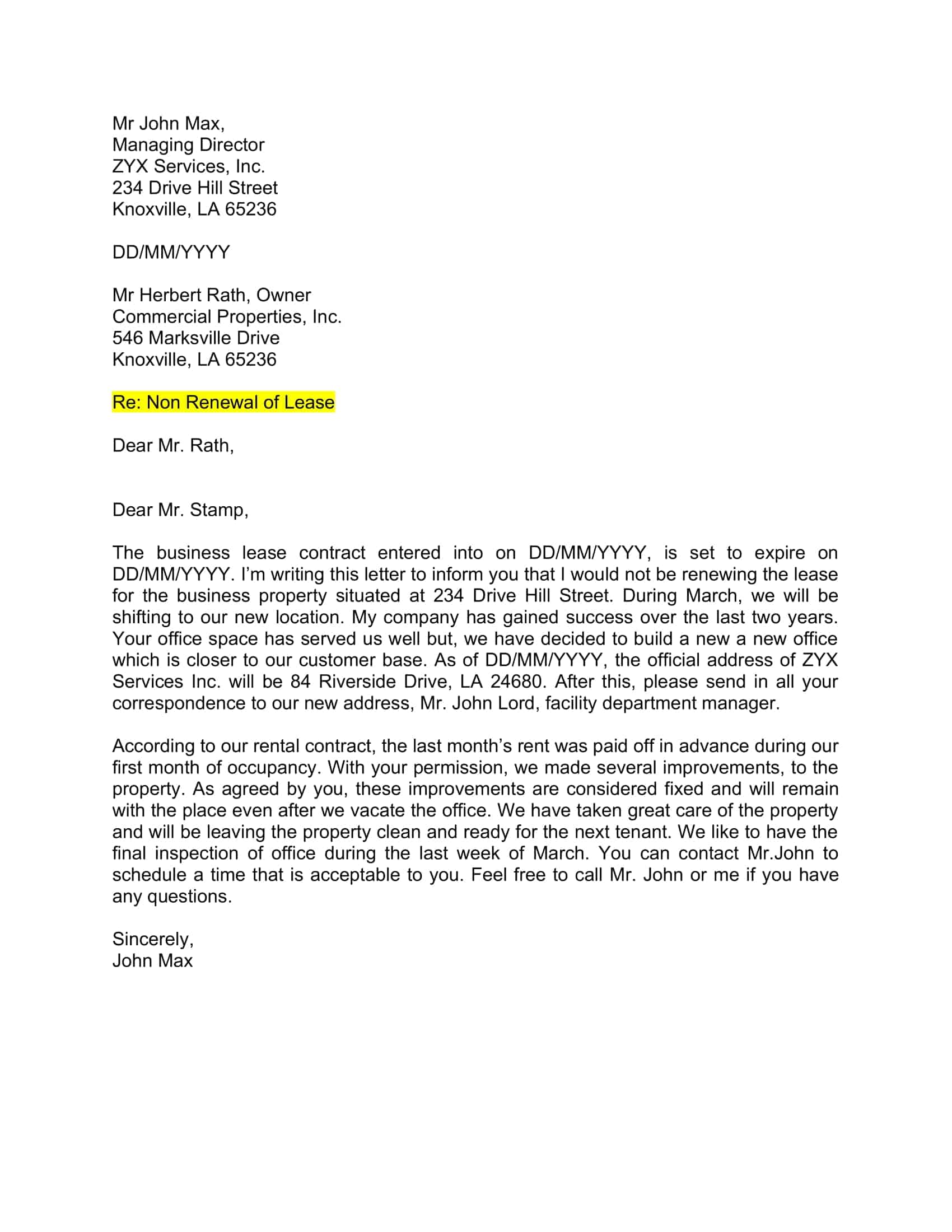 Free Printable Not Renewing Lease Letter Templates PDF Word Tenant Free Printable Not Renewing Lease Letter Templates PDF Word Tenant