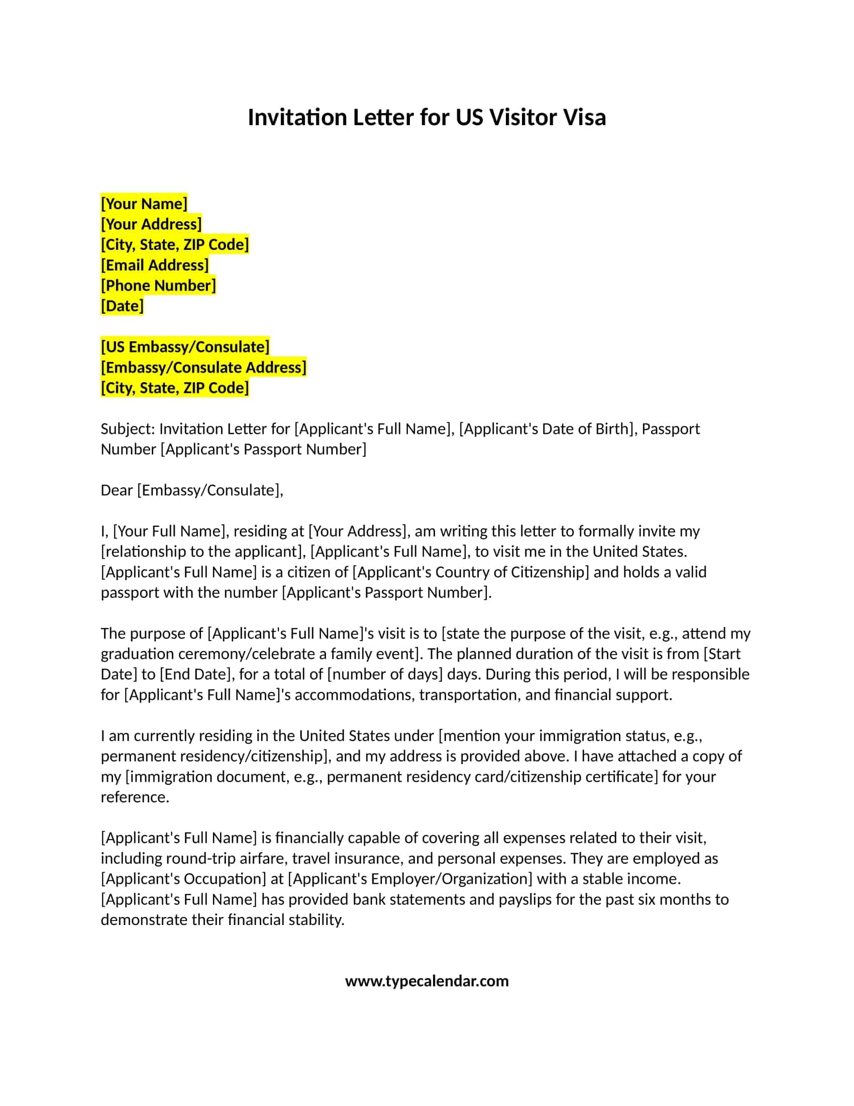 Sample Invitation Letter From Usa