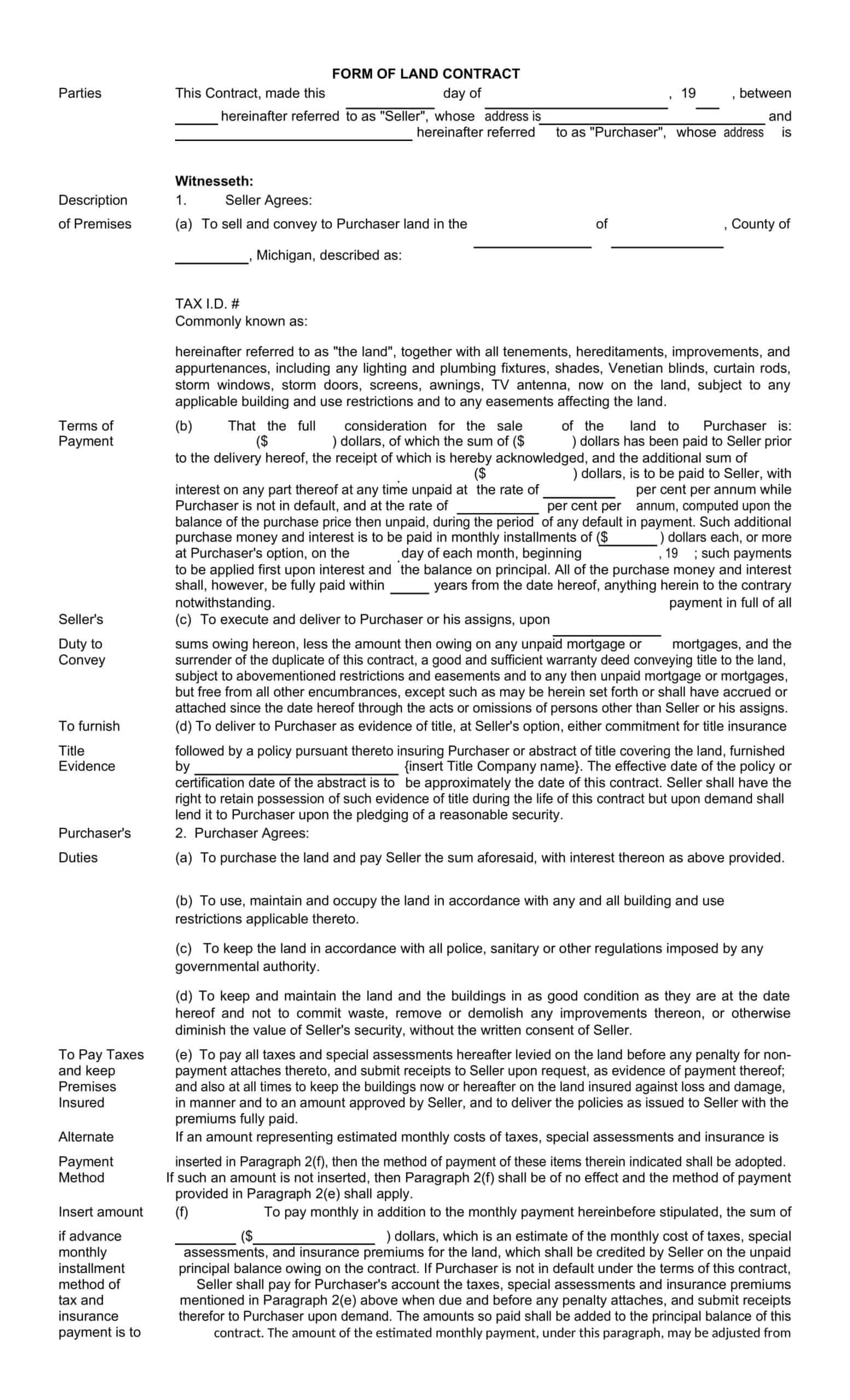 Free Printable Land Contract Templates Word PDF Simple Free Printable Land Contract Templates Word PDF Simple