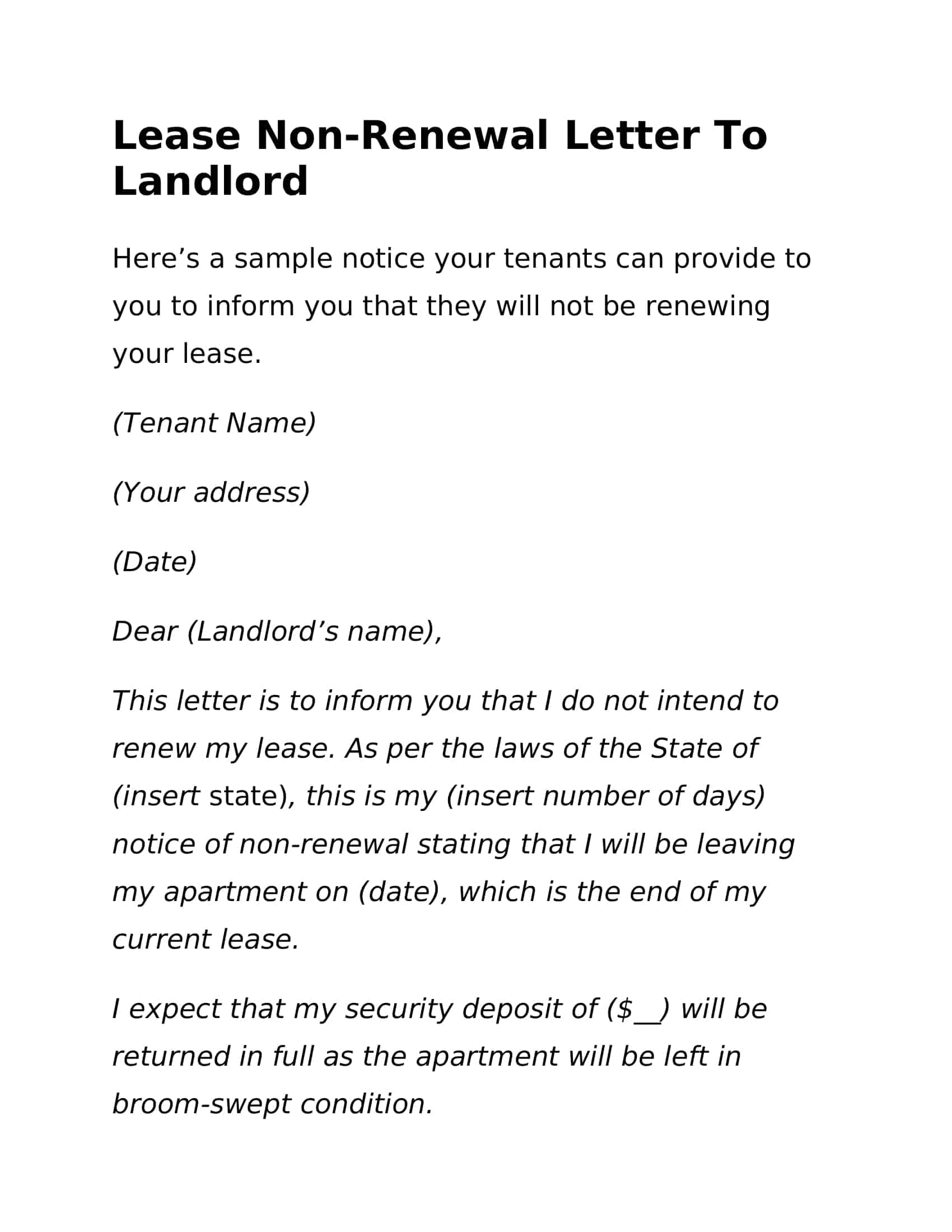 Free Printable Not Renewing Lease Letter Templates PDF Word Tenant Free Printable Not Renewing Lease Letter Templates PDF Word Tenant