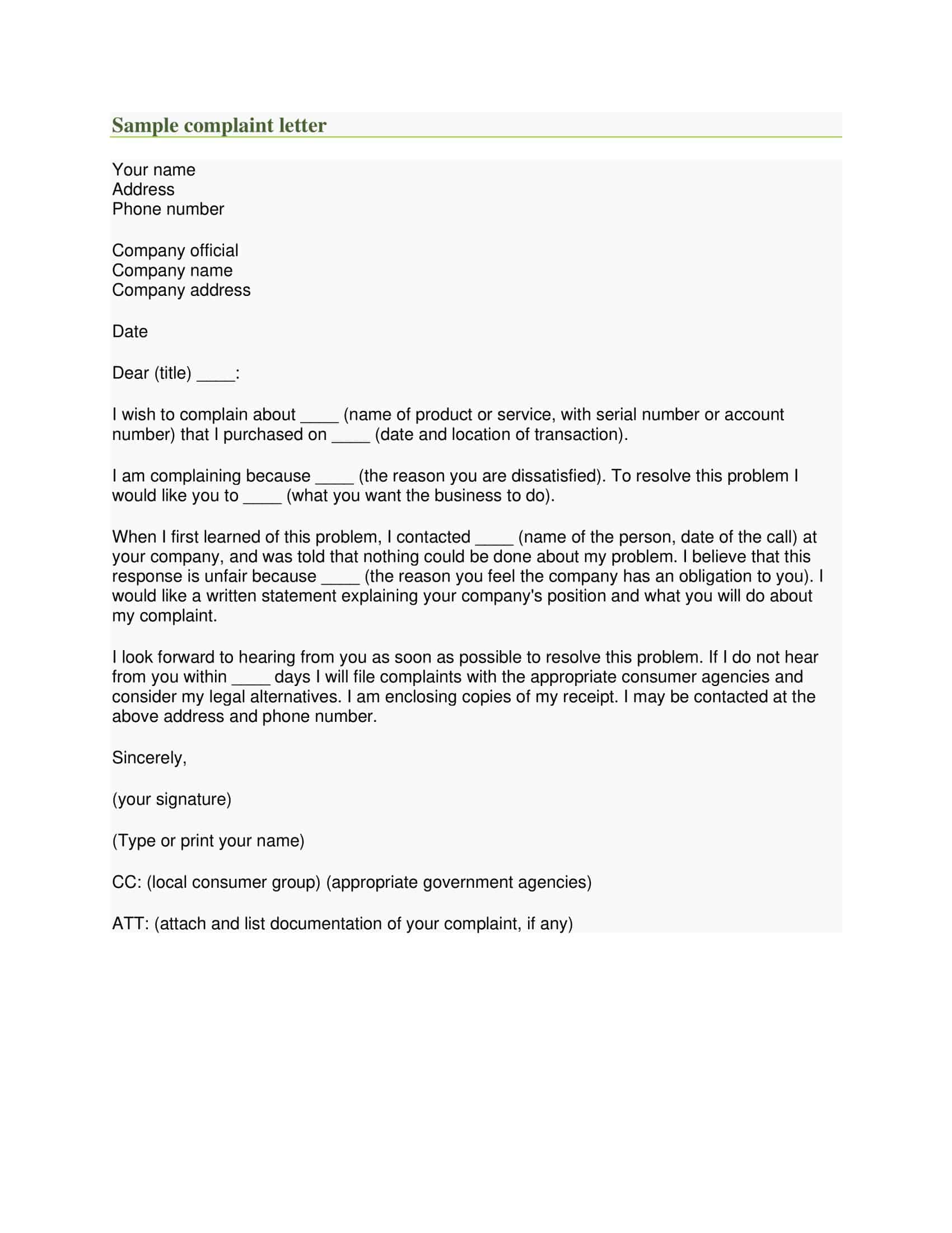 Free Printable Complaint Letter Templates Word PDF School Formal free-printable-complaint-letter-templates-word-pdf-school-formal