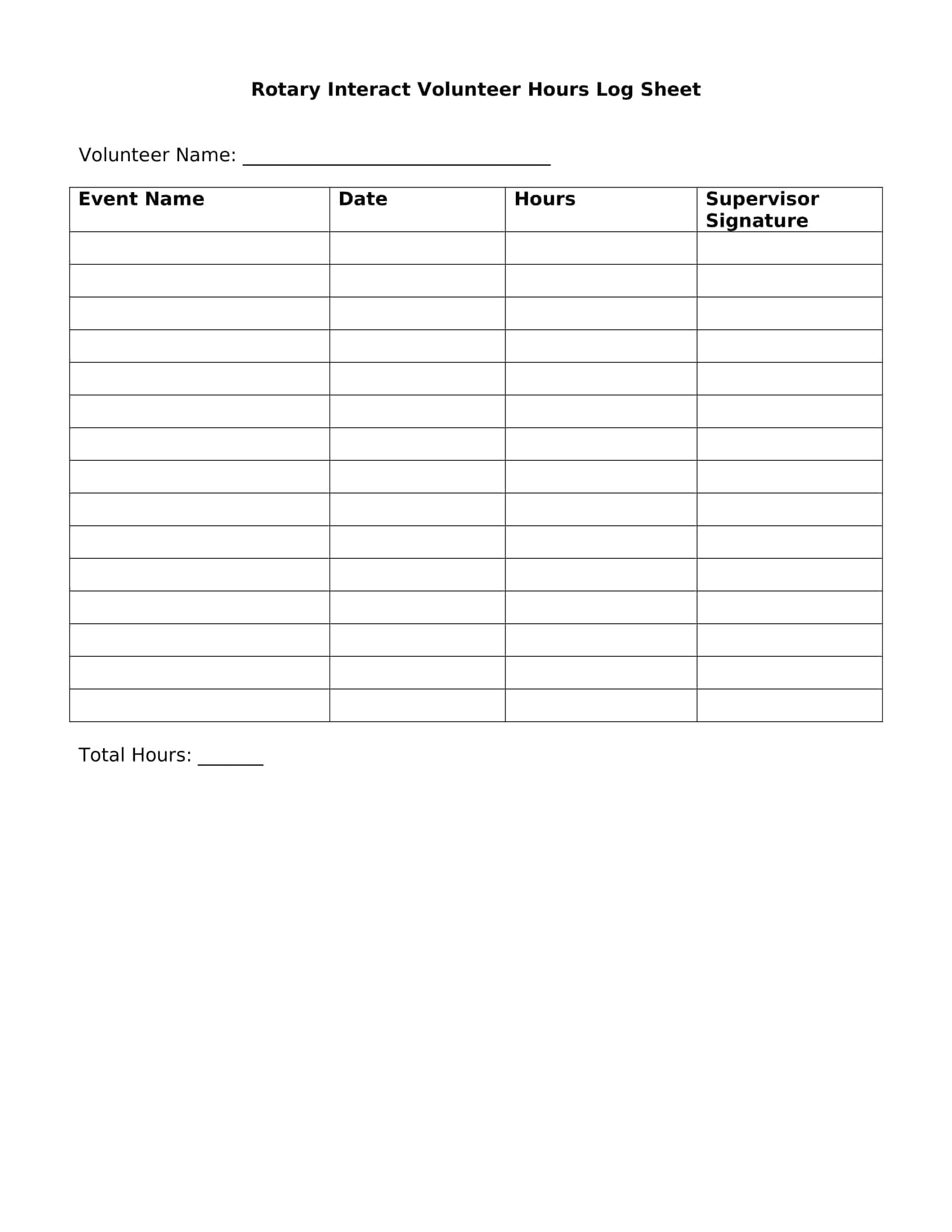 Free Printable Volunteer Hours Log Templates Excel PDF Form Sheet