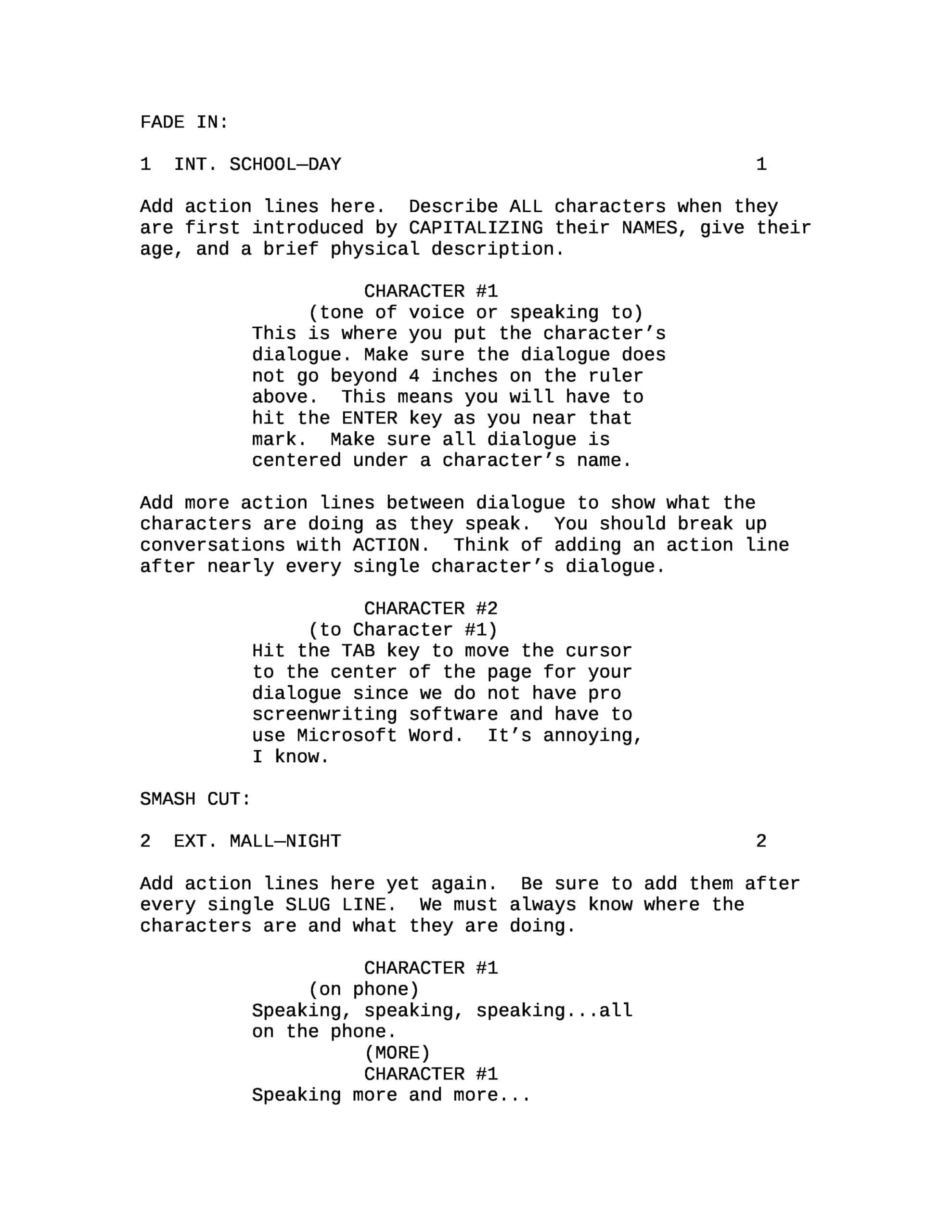 Free Printable Screenplay Templates Word PDF 
